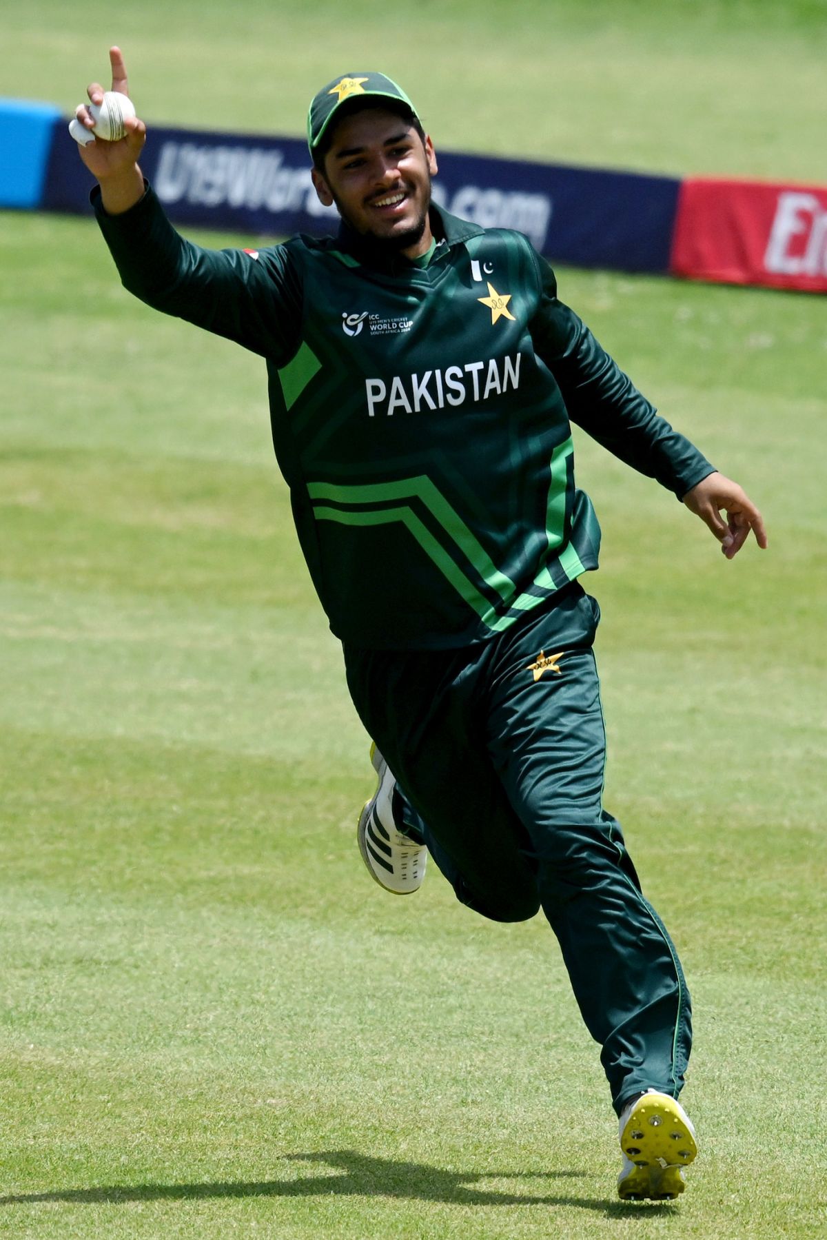 Ali Asfand celebrates after taking the wicket of Sam Clode ...