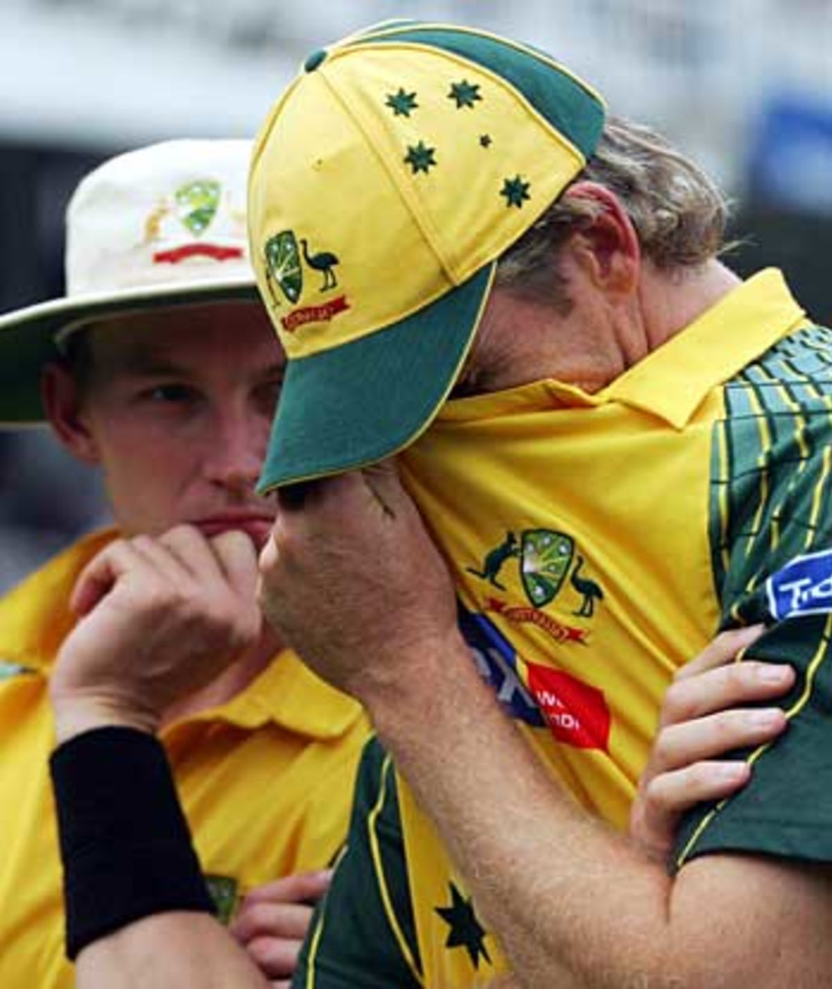 Brett Lee and Glenn McGrath look glum after the NatWest final ...