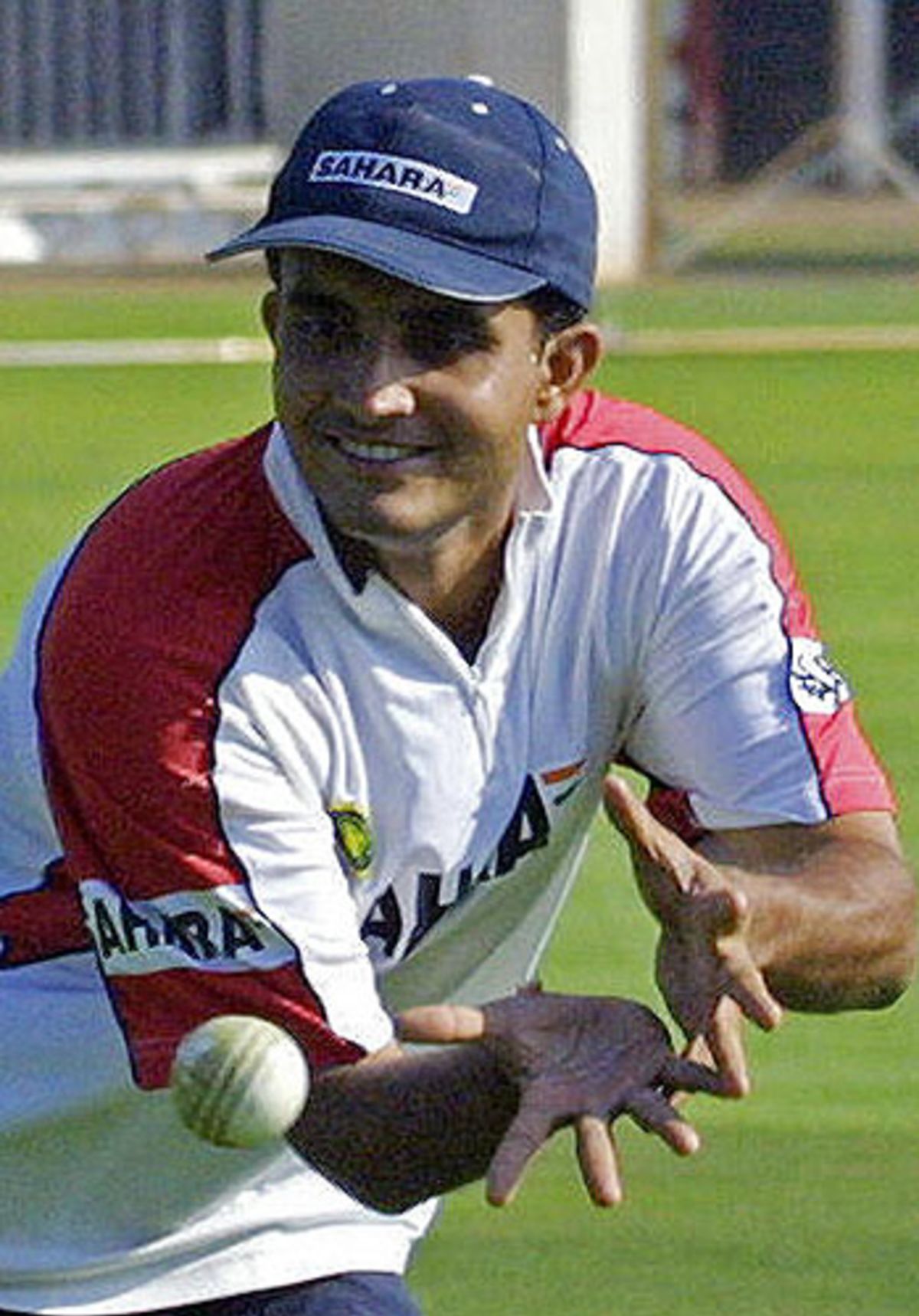 Sourav Ganguly takes a catch during practice as India prepare for their opening game of the tri ...