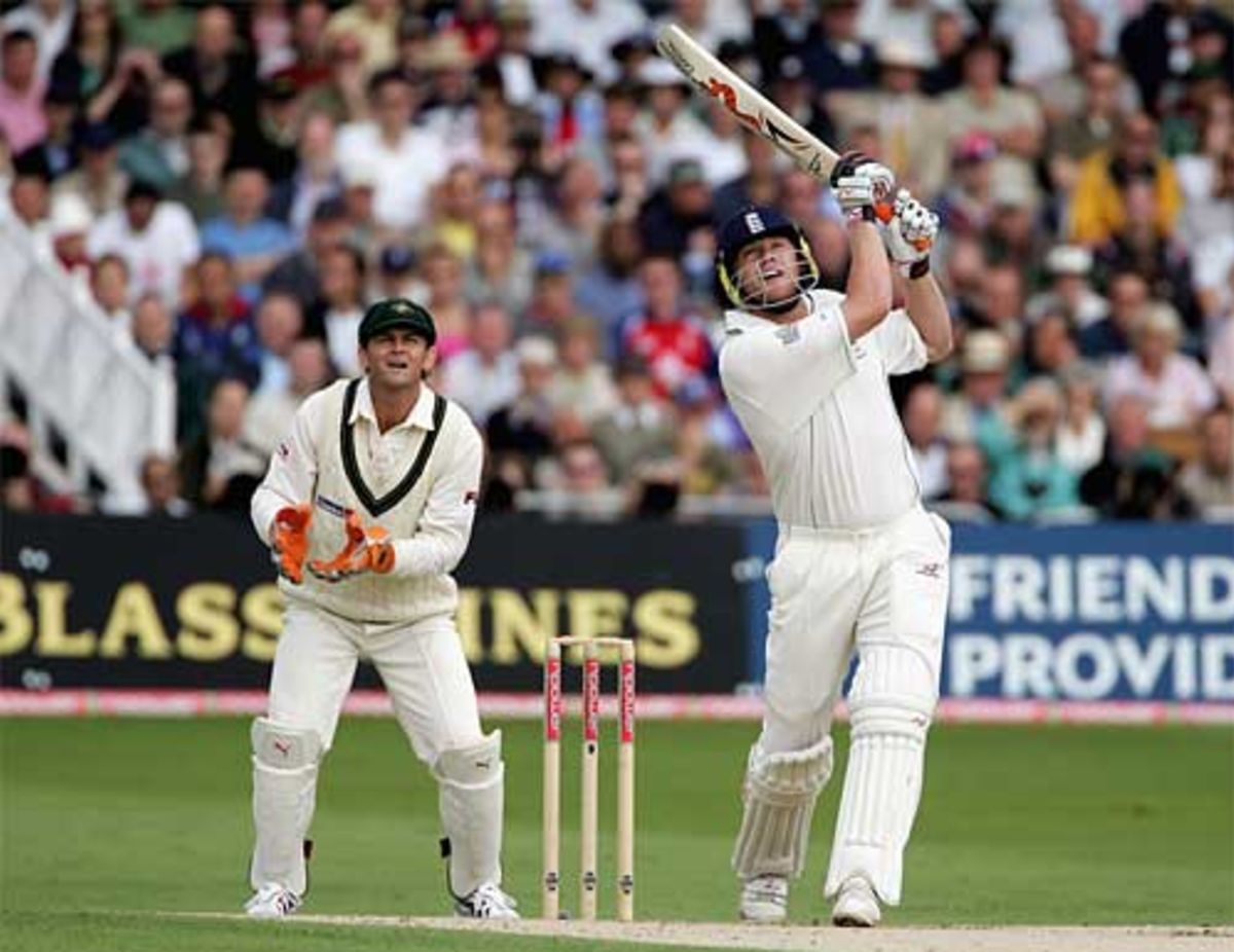 Andrew Flintoff takes the attack to Australia with a booming straight ...