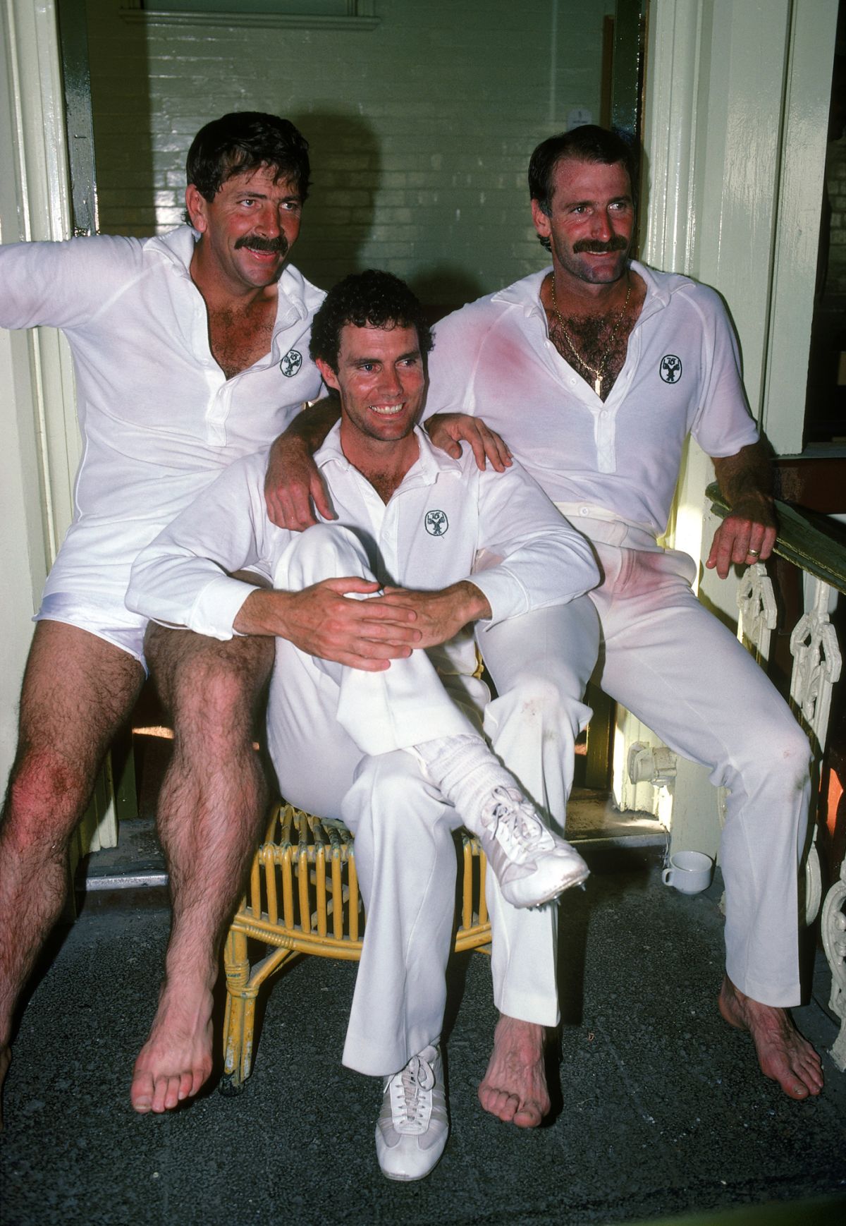 Rod Marsh, Greg Chappell and Dennis Lillee pose after their final Test ...