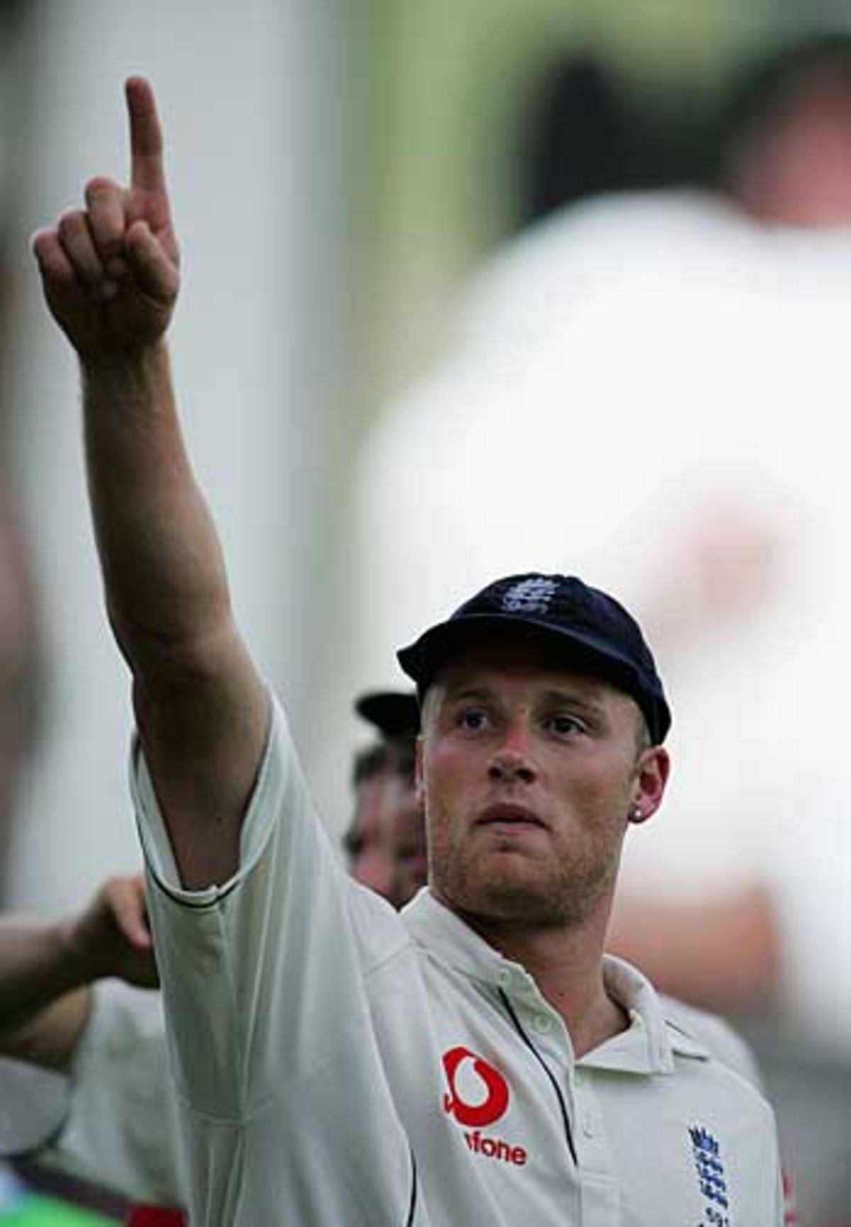 Number one: Andrew Flintoff points to the crowd in delight ...