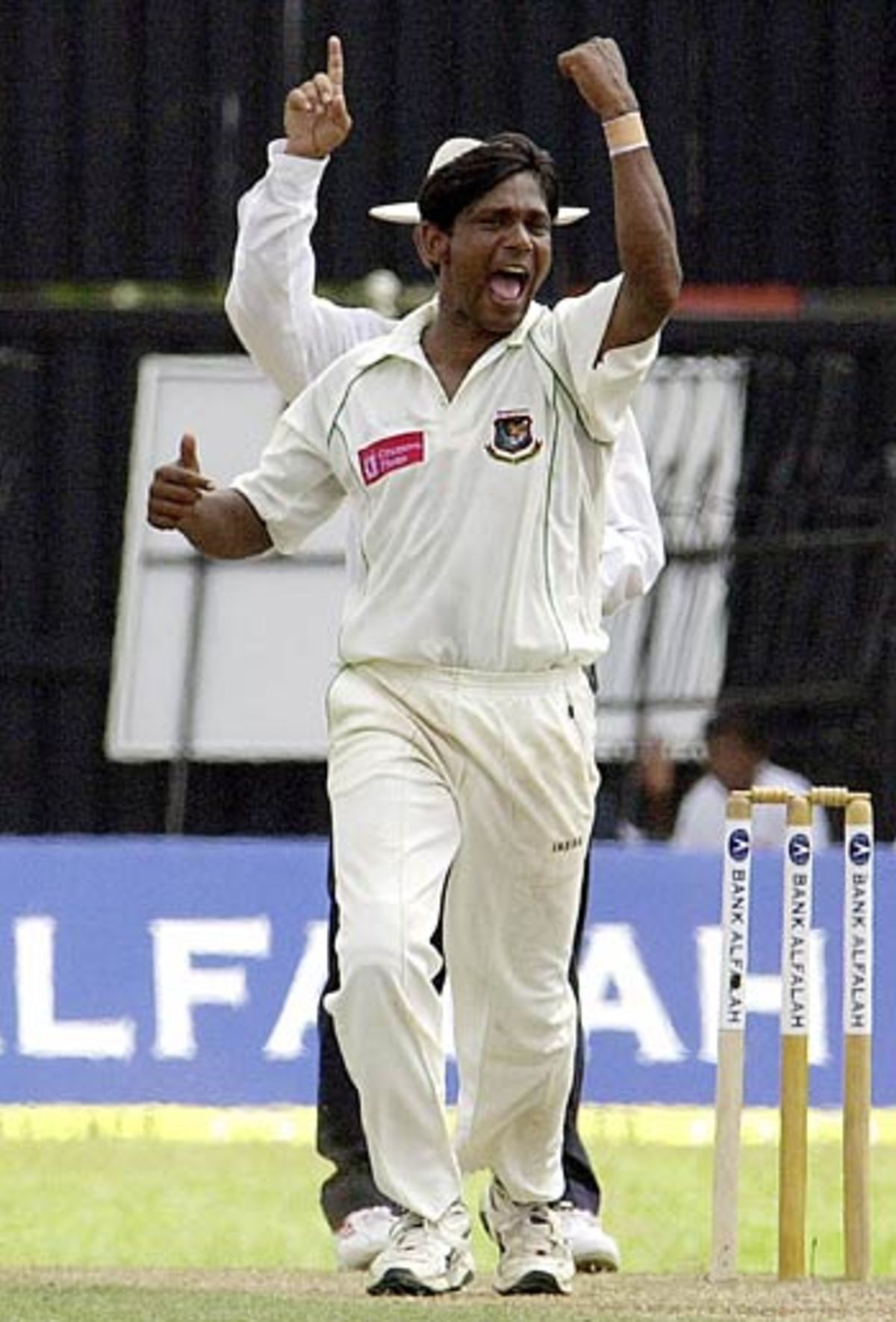 Mohammad Rafique celebrates the fall of Thilan Samaraweera, one of his ...