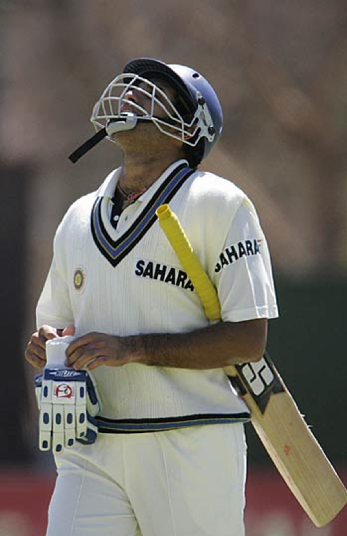 Sourav Ganguly's bat pokes out dangerously as he takes evasive action ...