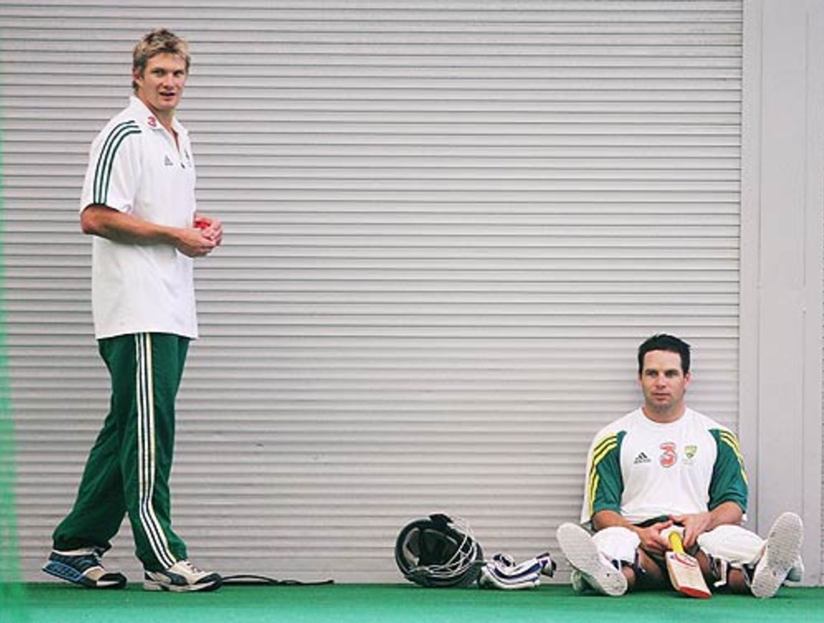 Shane Watson and Brad Hodge during indoor practice | ESPNcricinfo.com Shane Watson and Brad Hodge during indoor practice | ESPNcricinfo.com