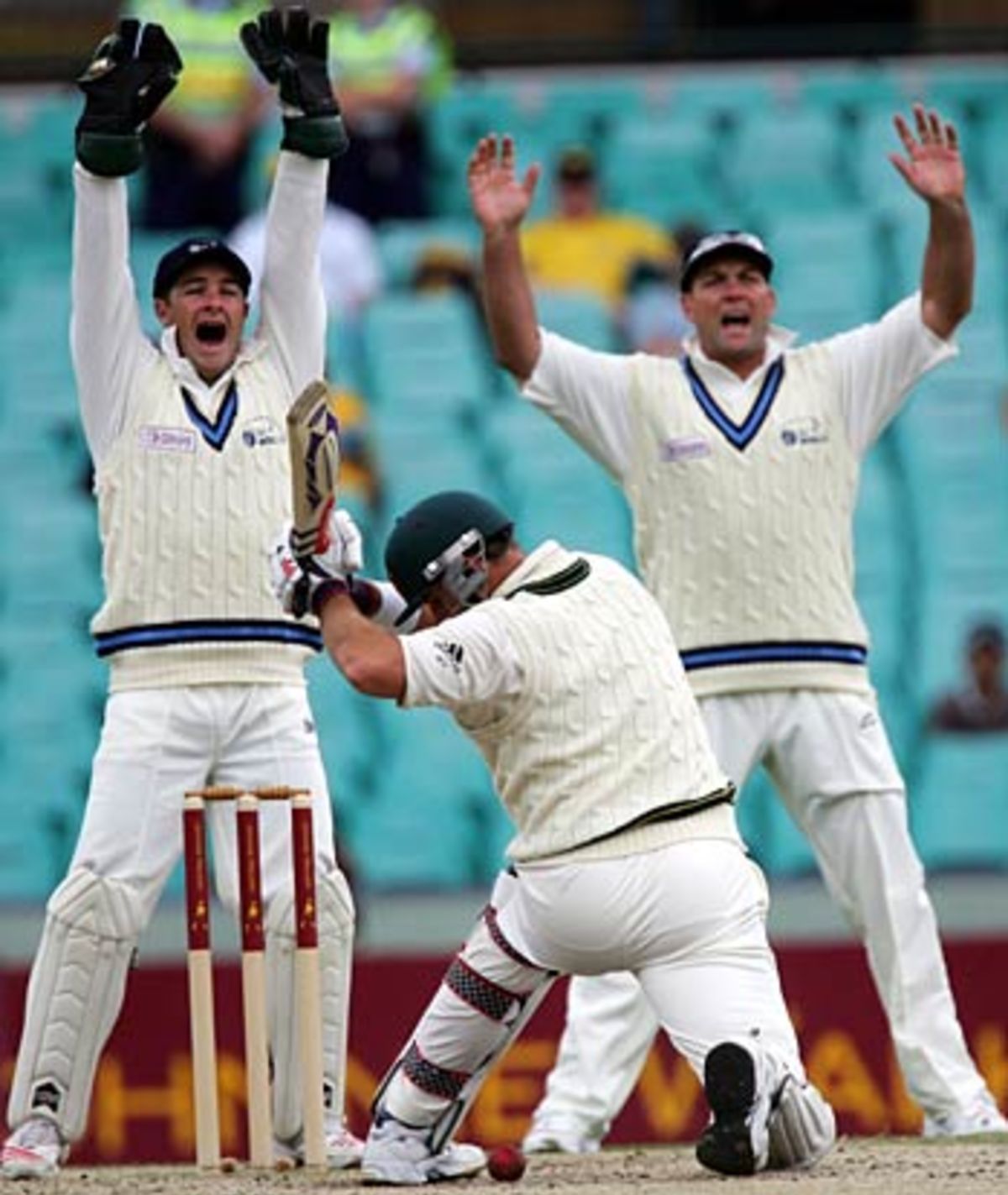 Mark Boucher and Jacques Kallis appeal unsuccessfully for a lbw ...