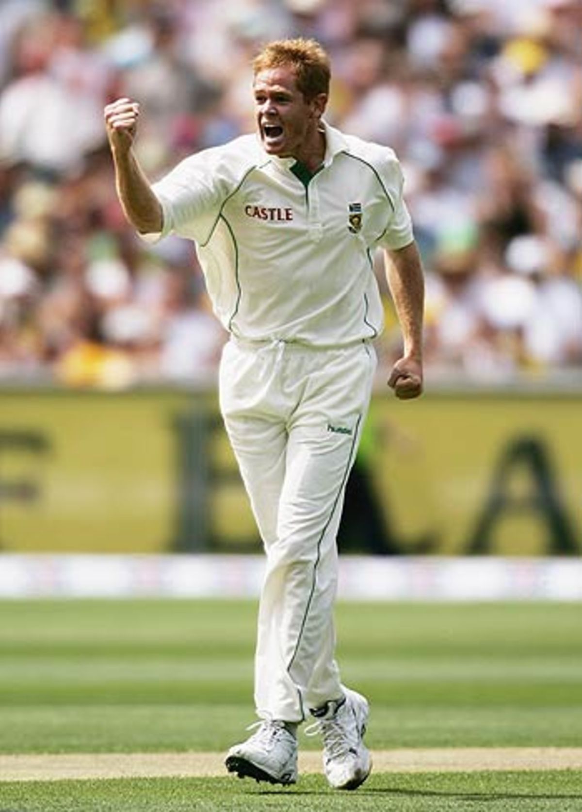 Shaun Pollock celebrates the wicket of Phil Jaques | ESPNcricinfo.com