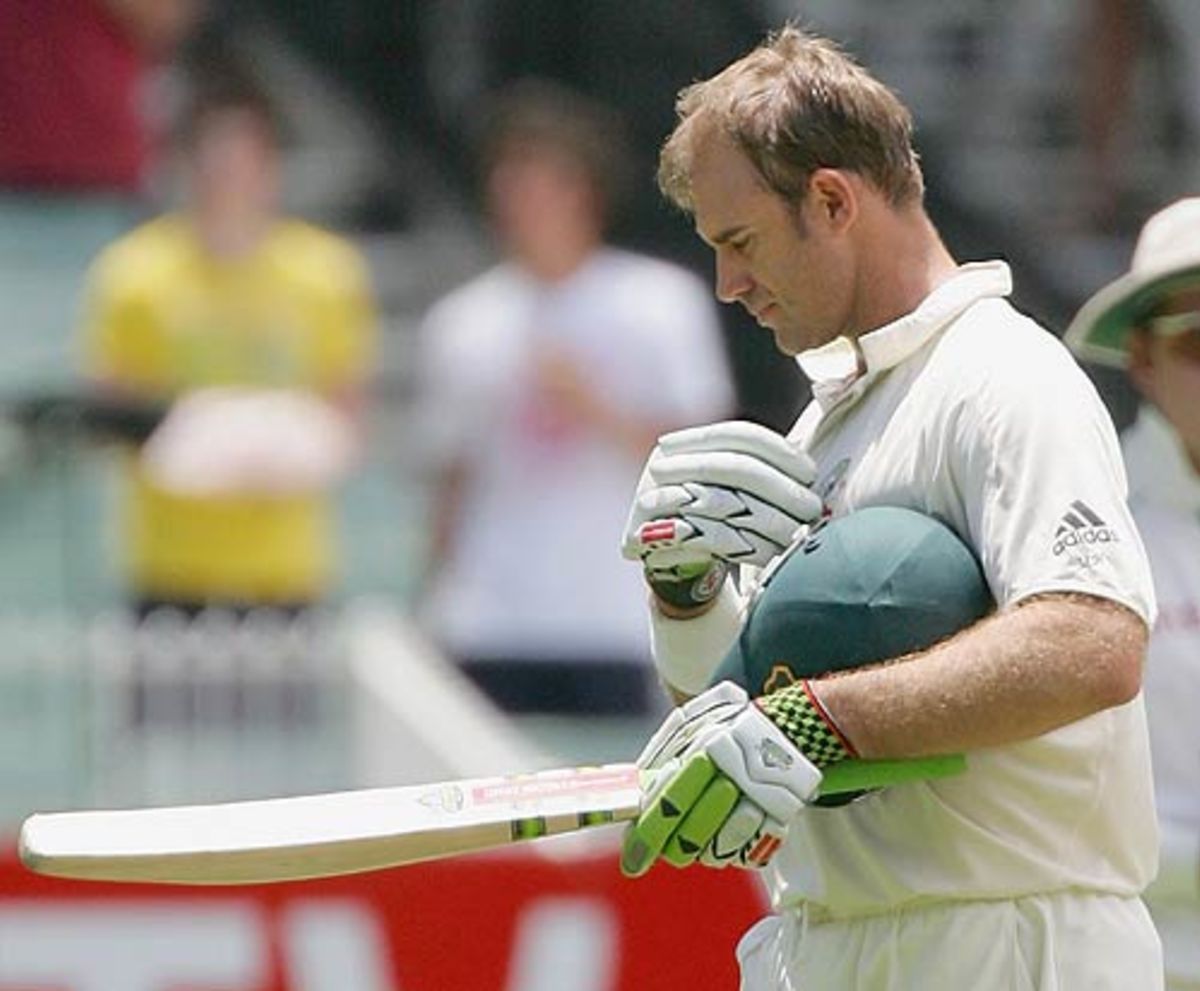 Matthew Hayden acknowledges the crowd after his 25th century ...