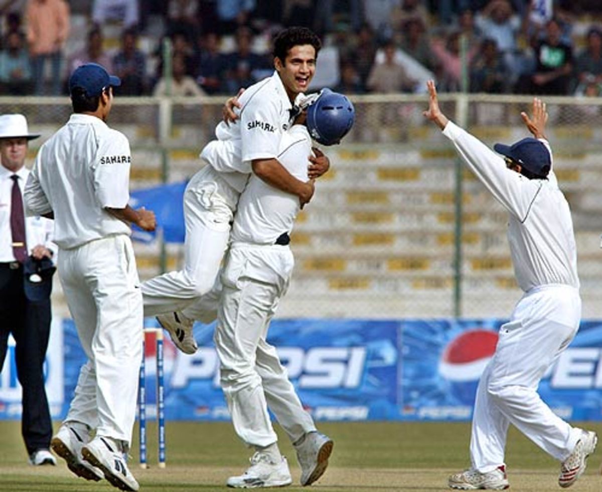 Hat-trick hero: Irfan Pathan is hoisted high | ESPNcricinfo.com