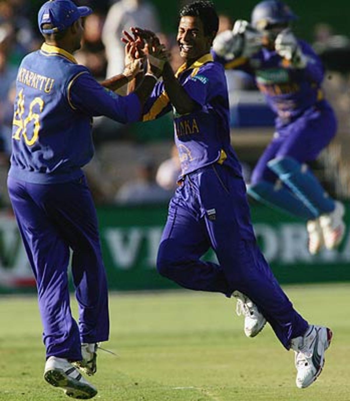 Marvan Atapattu and Nuwan Kulasekara celebrate the fall of Adam ...