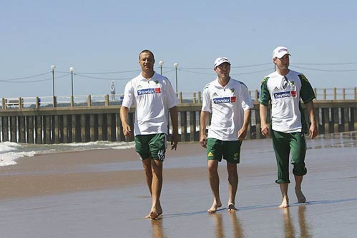 Stuart Clark, Damien Martyn and Michael Clarke take a walk along the ...