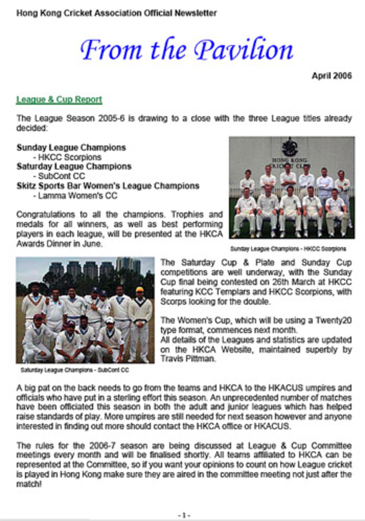 From the Pavilion - April 2006 | ESPNcricinfo.com