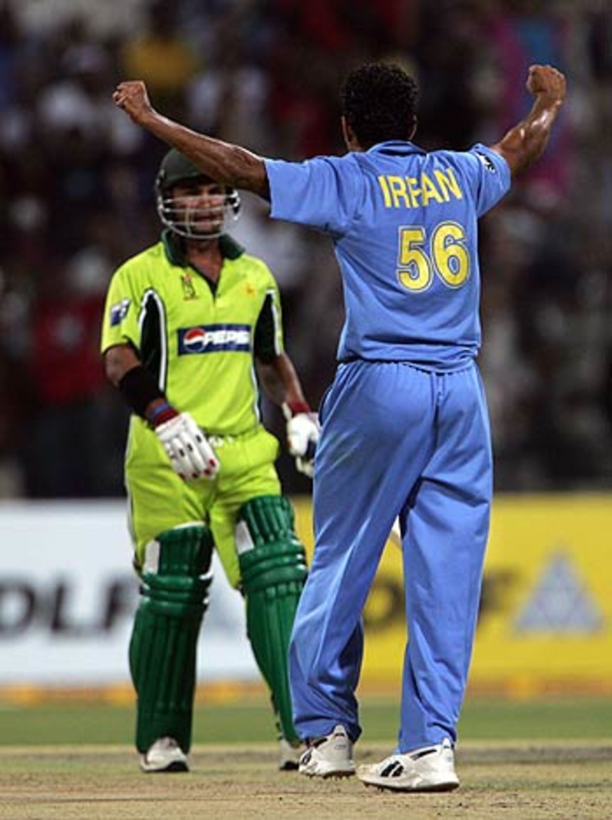 Irfan Pathan is mobbed after his second wicket | ESPNcricinfo.com