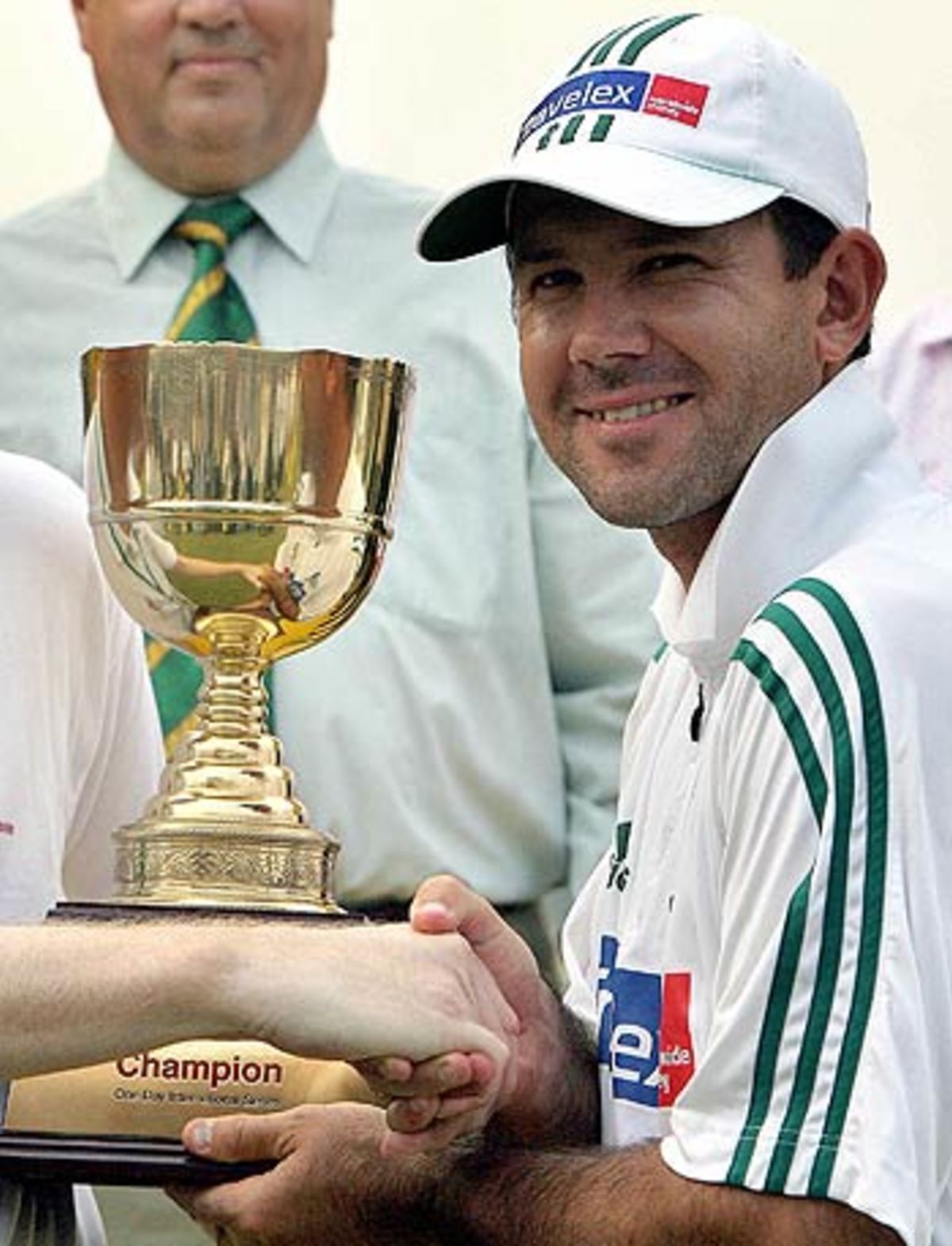 Ricky Ponting holds the trophy after Australia completed a 3-0 ...