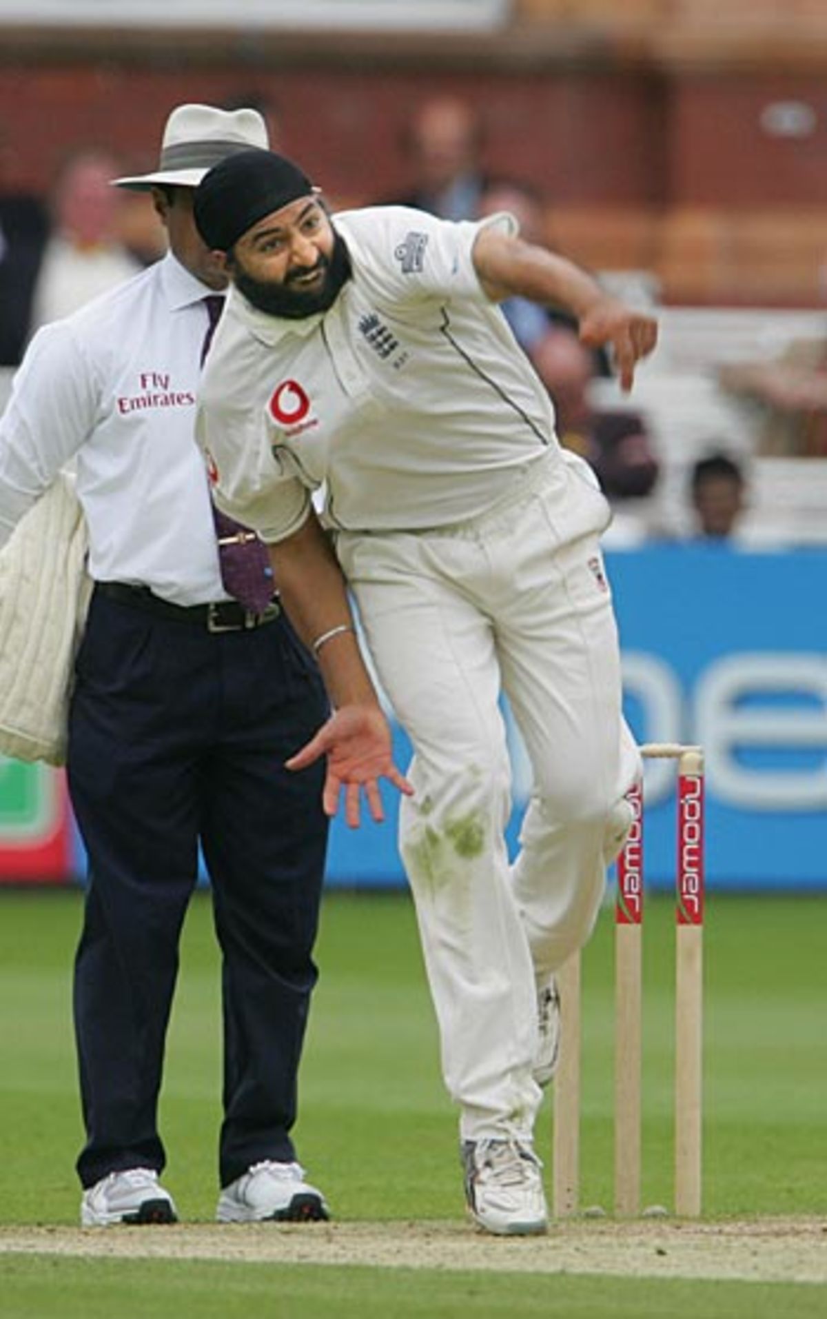 Monty Panesar in his first over of Test cricket at Lord's ...