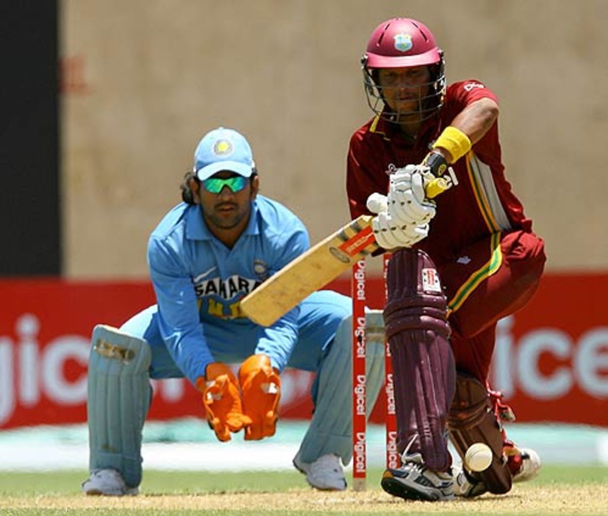 Ramnaresh Sarwan shapes to play during his unbeaten 98 | ESPNcricinfo.com