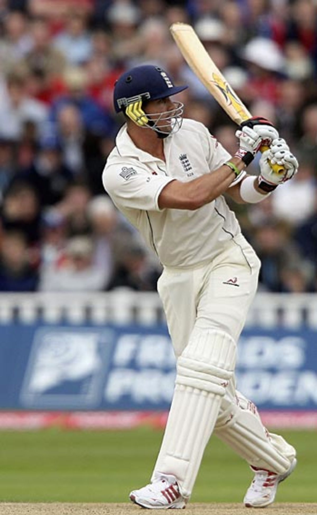 Kevin Pietersen launches his bat into the air on reaching his fourth ...