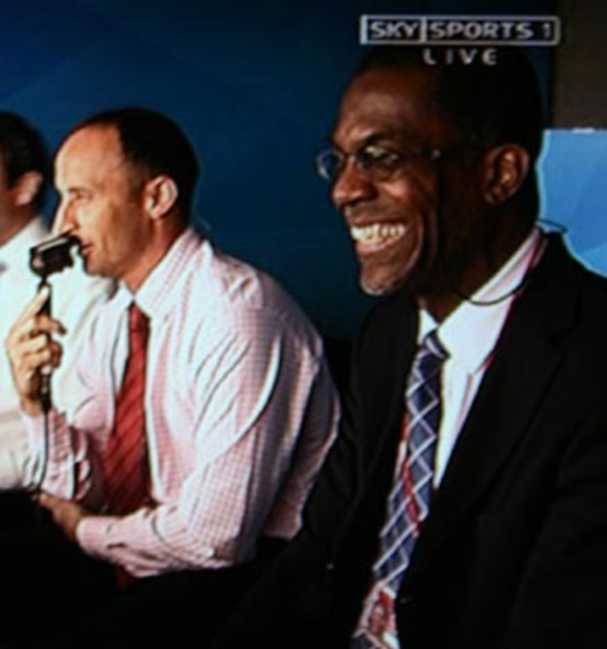 Nasser Hussain and Michael Holding in the Sky Sports commentary box ...