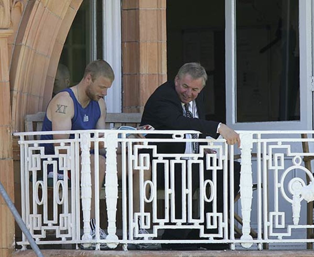 Andrew Flintoff chats with David Graveney on the Lord's balcony ... Andrew Flintoff chats with David Graveney on the Lord's balcony ...