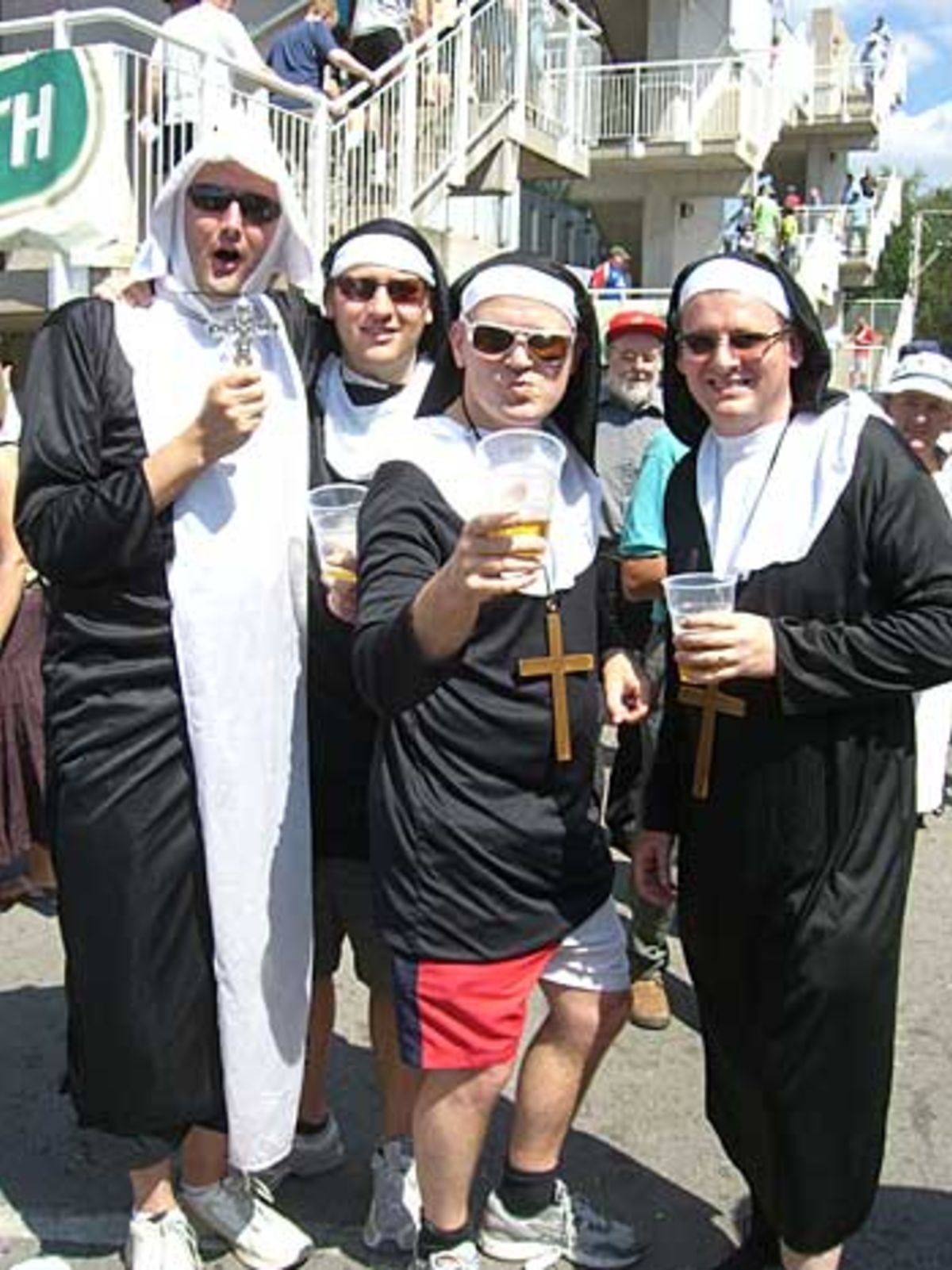 Fancy dress out in force - these chaps are the Sisters with Blisters ...