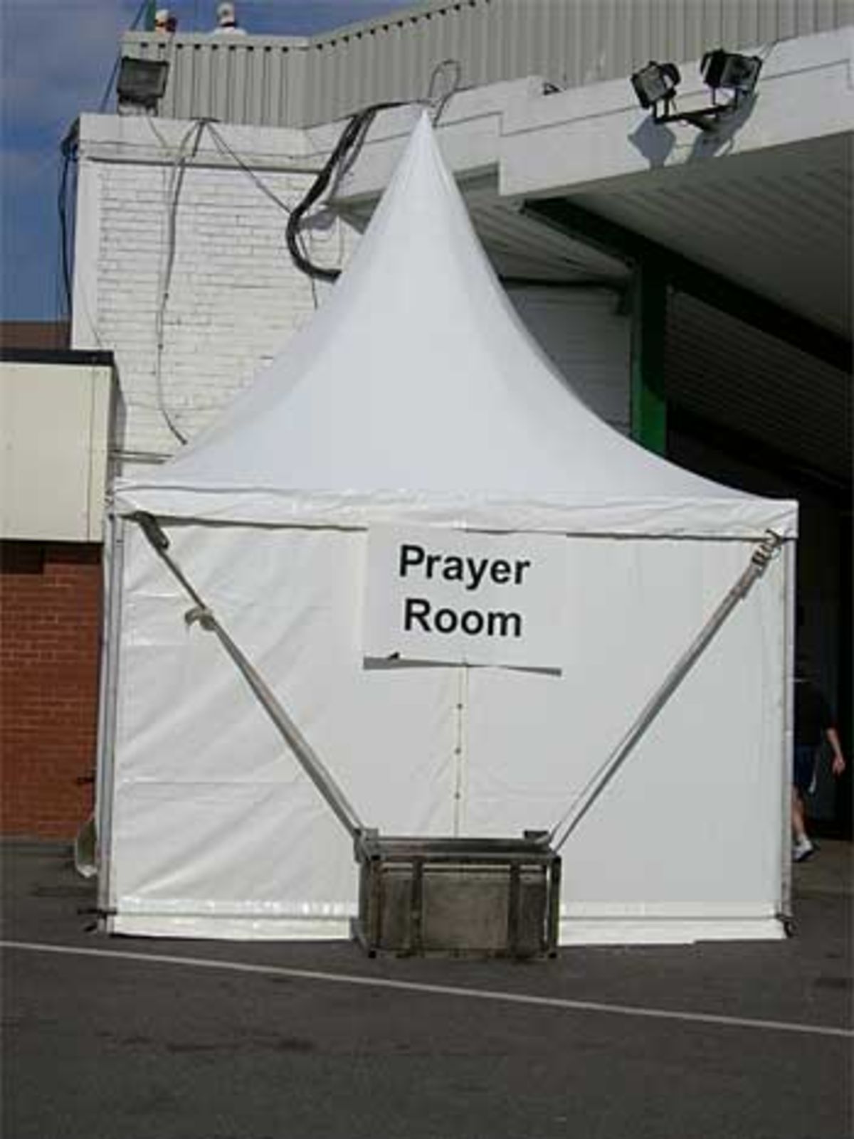A prayer room has been erected temporarily for Muslim fans ...
