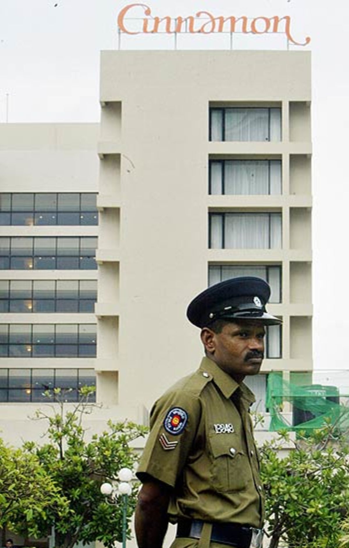 A policeman keeps vigil outside the hotel where the South African team ...