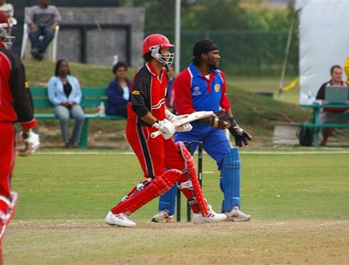 Sandeep Jyoti , the Canadian batsman, pulls a four against USA ...
