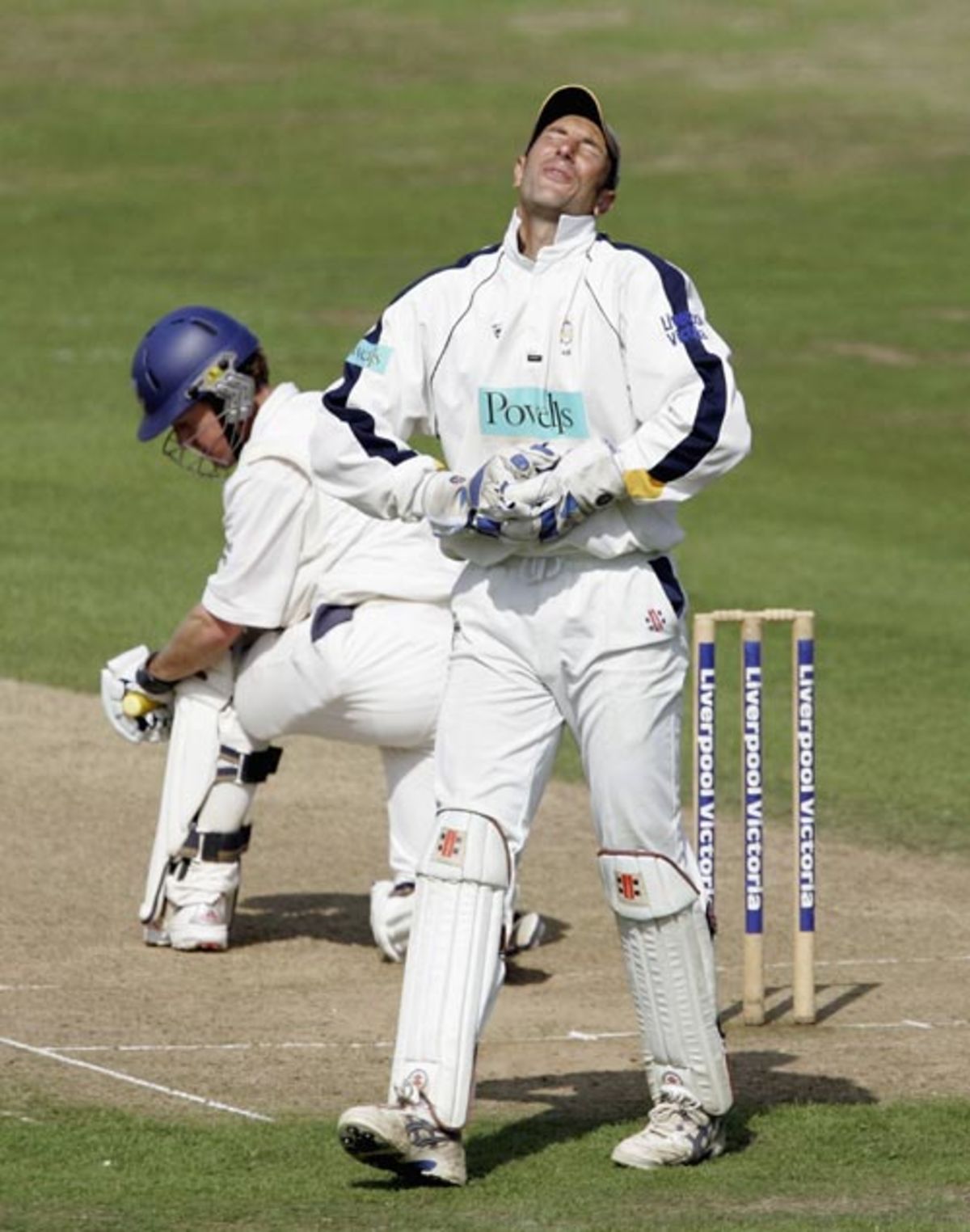 Nic Pothas looks to the sky after he nearly catches Murray Goodwin ...