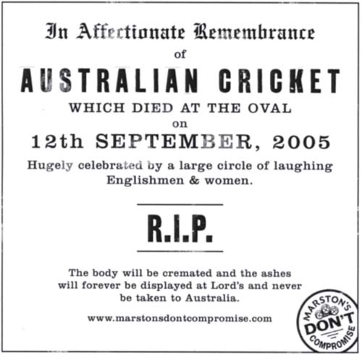 An advert which appeared in Australian newspapers on September 14, 2006 ...
