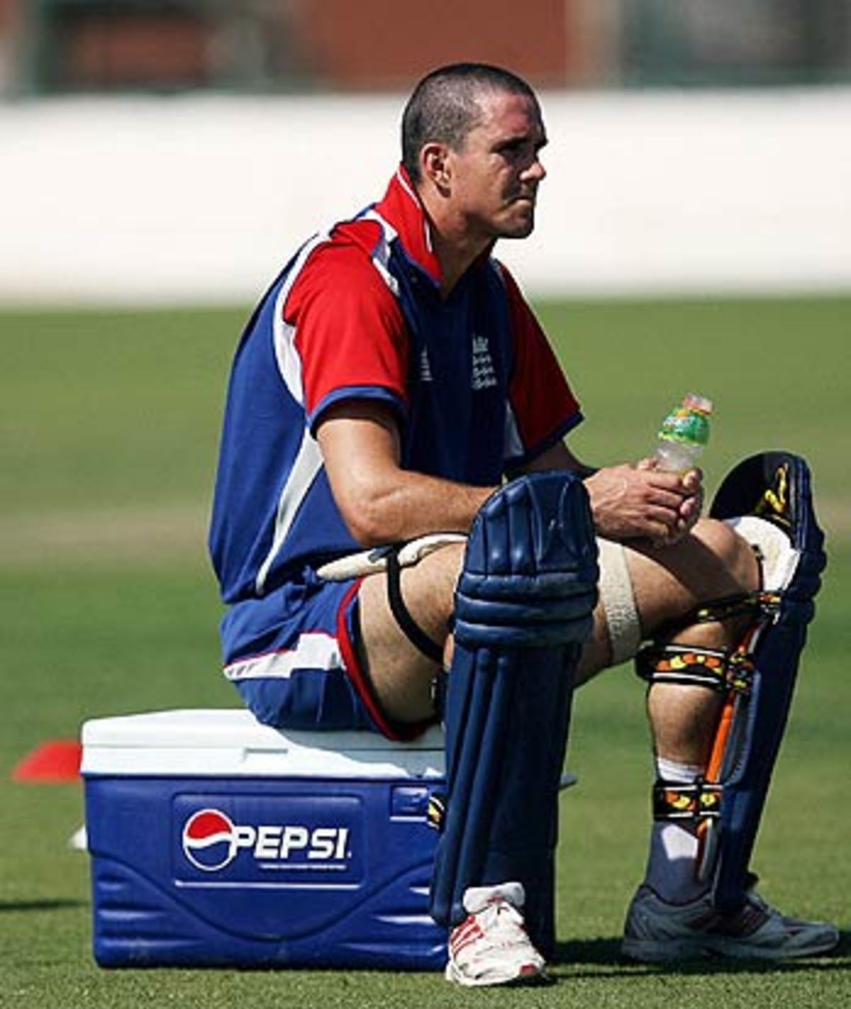 Kevin Pietersen contemplates his batting plans with a Gatorade ...