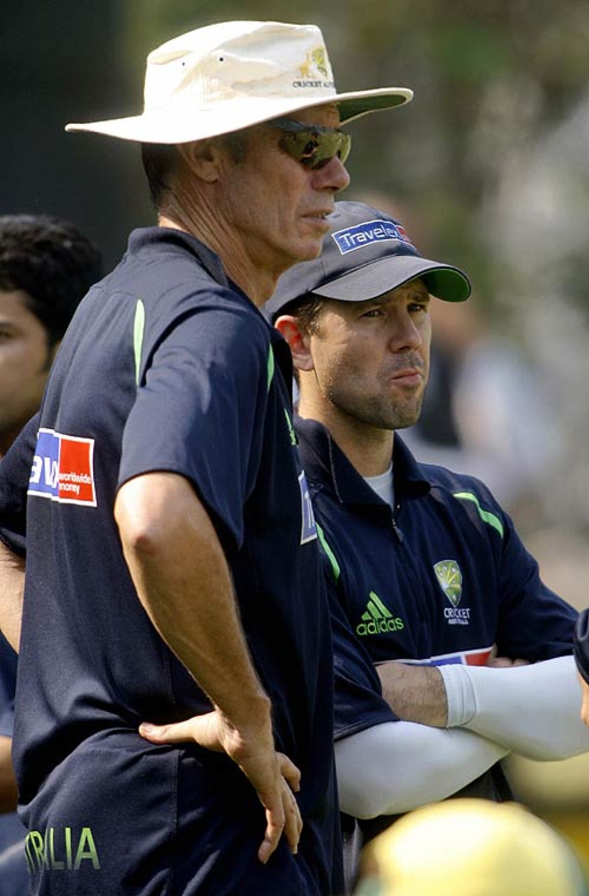 John Buchanan and Ricky Ponting survey a nets session on the eve of the ...