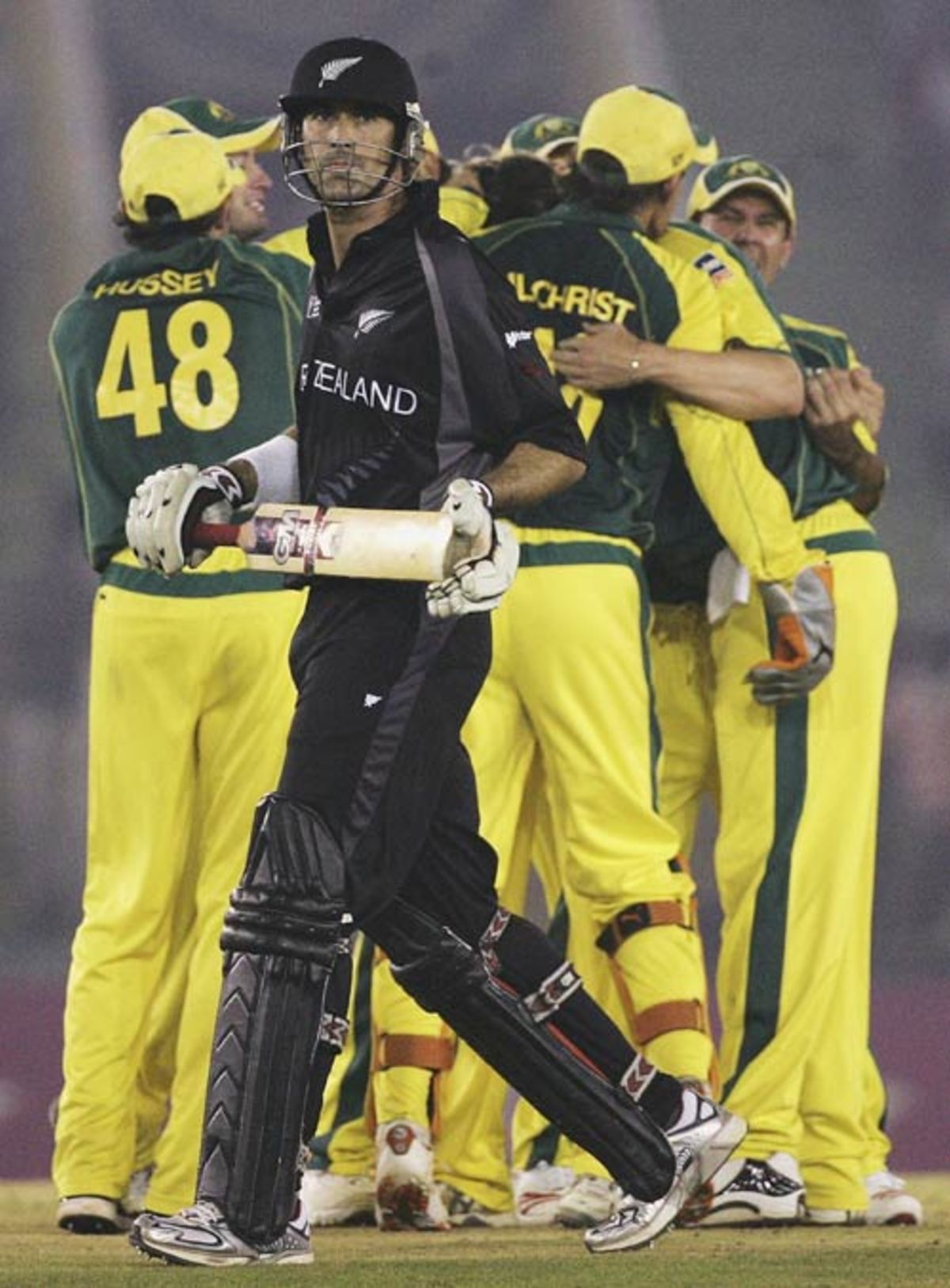 Big wicket. Australia celebrate as Stephen Fleming walks back to the ...