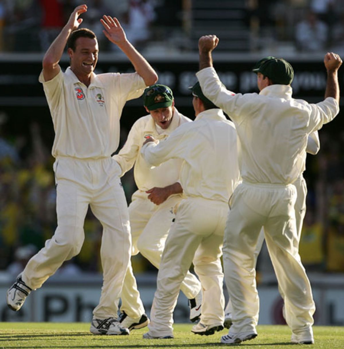 Stuart Clark and the Australian team are jubilant after the wicket of ...