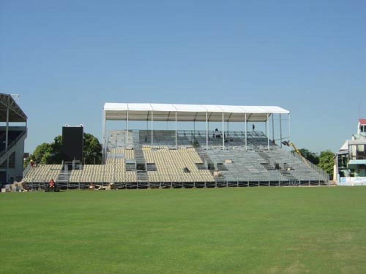 The temporary grandstand at Sabina Park in Jamaica ahead of the 2007 ...