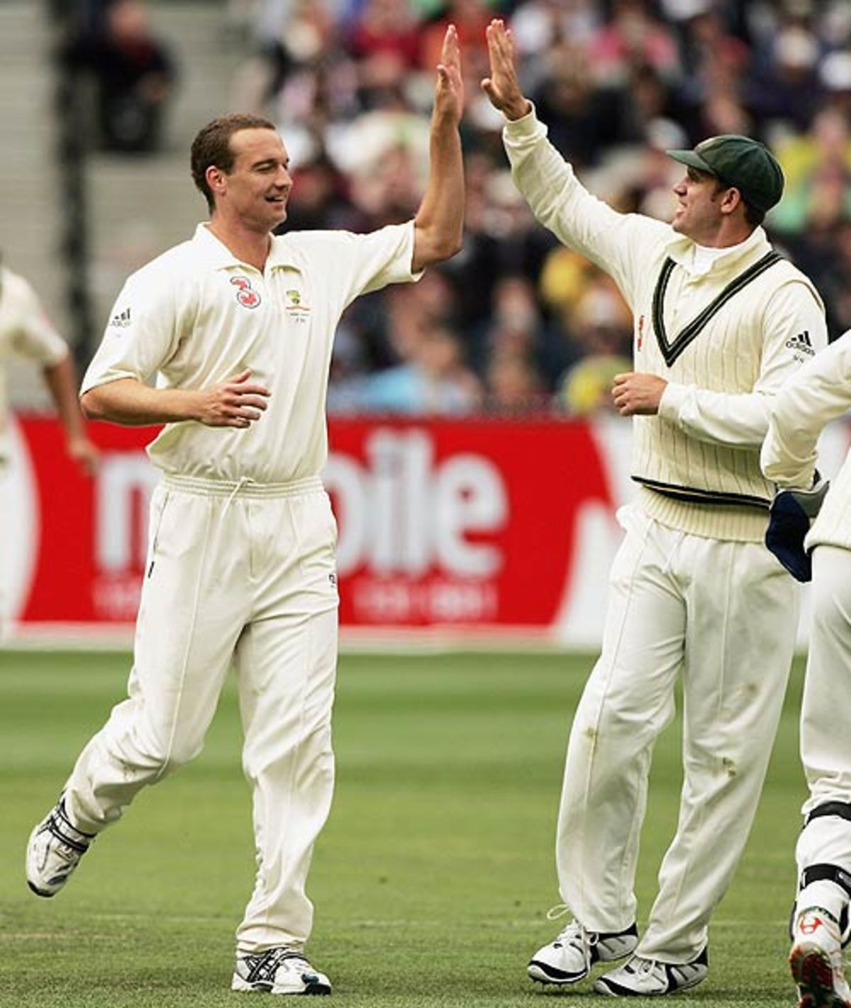 Shane Warne celebrates having Monty Panesar caught, to give Warne a ...