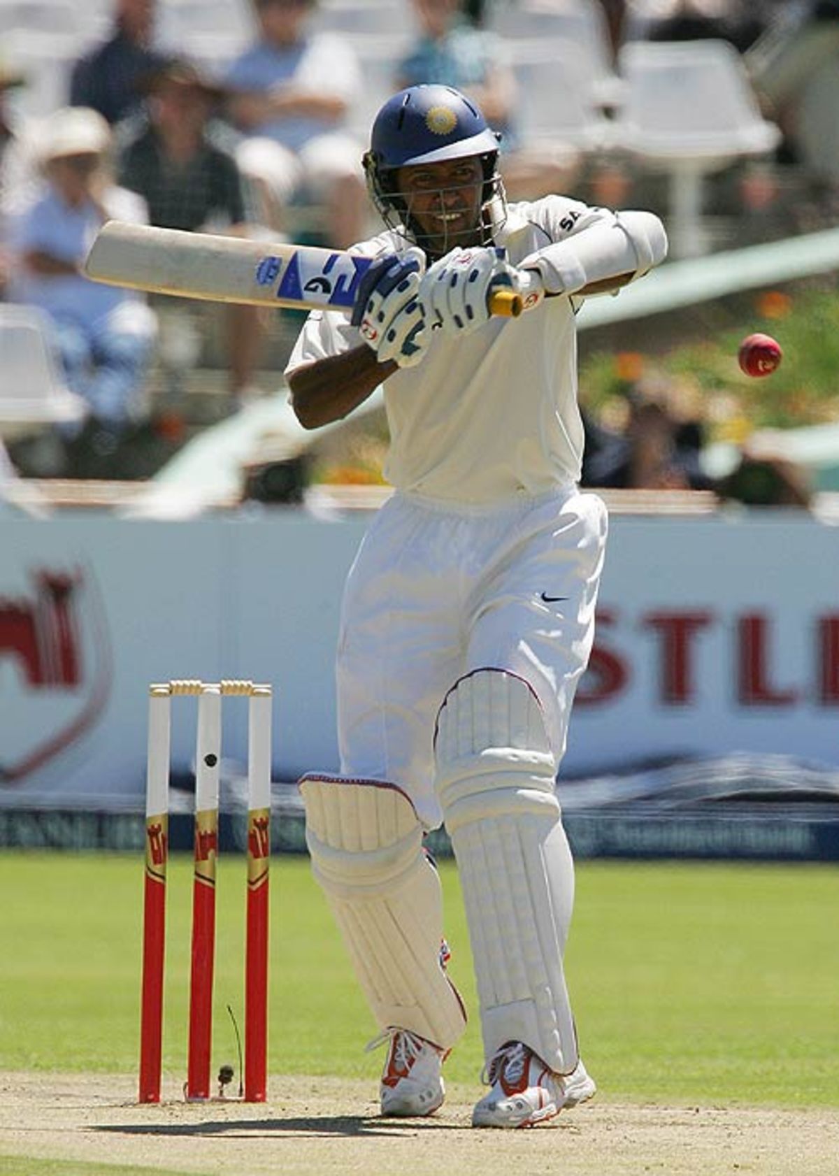 Wasim Jaffer acknowledges the cheers after his half-century ...