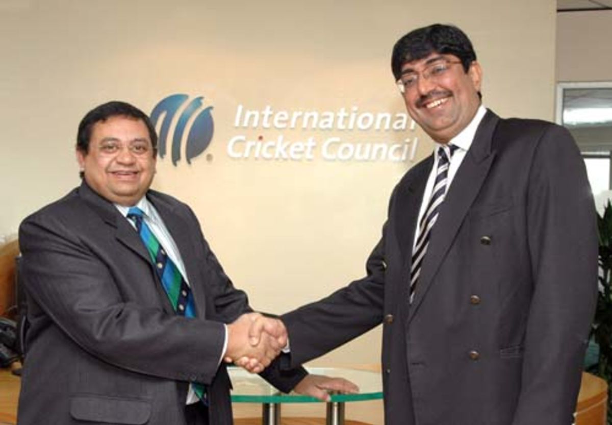ICC President Percy Sonn and Chairman of Cricket Kenya Samir Inamdar ...