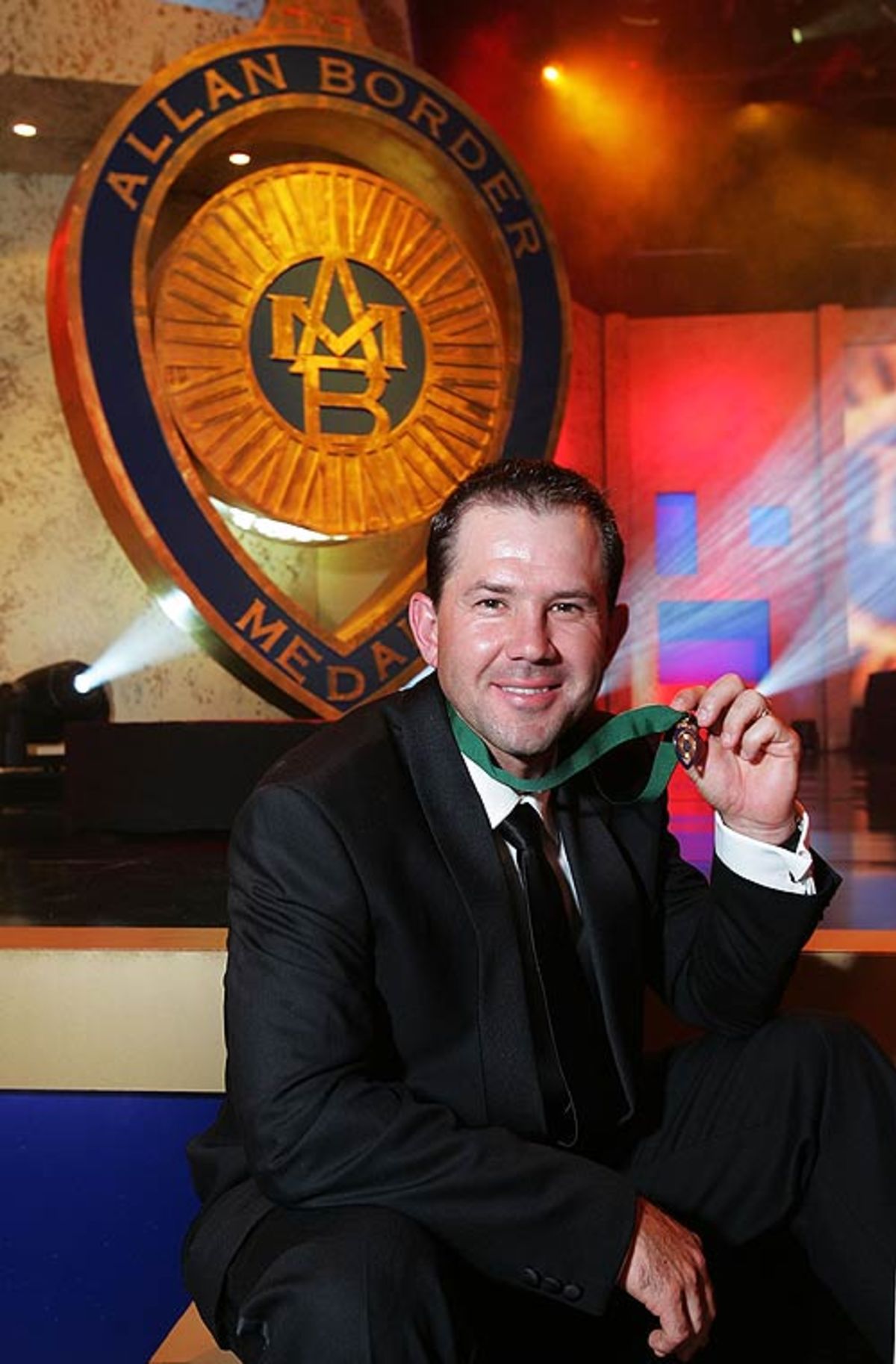 A happy Ricky Ponting after winning the Allan Border medal ...