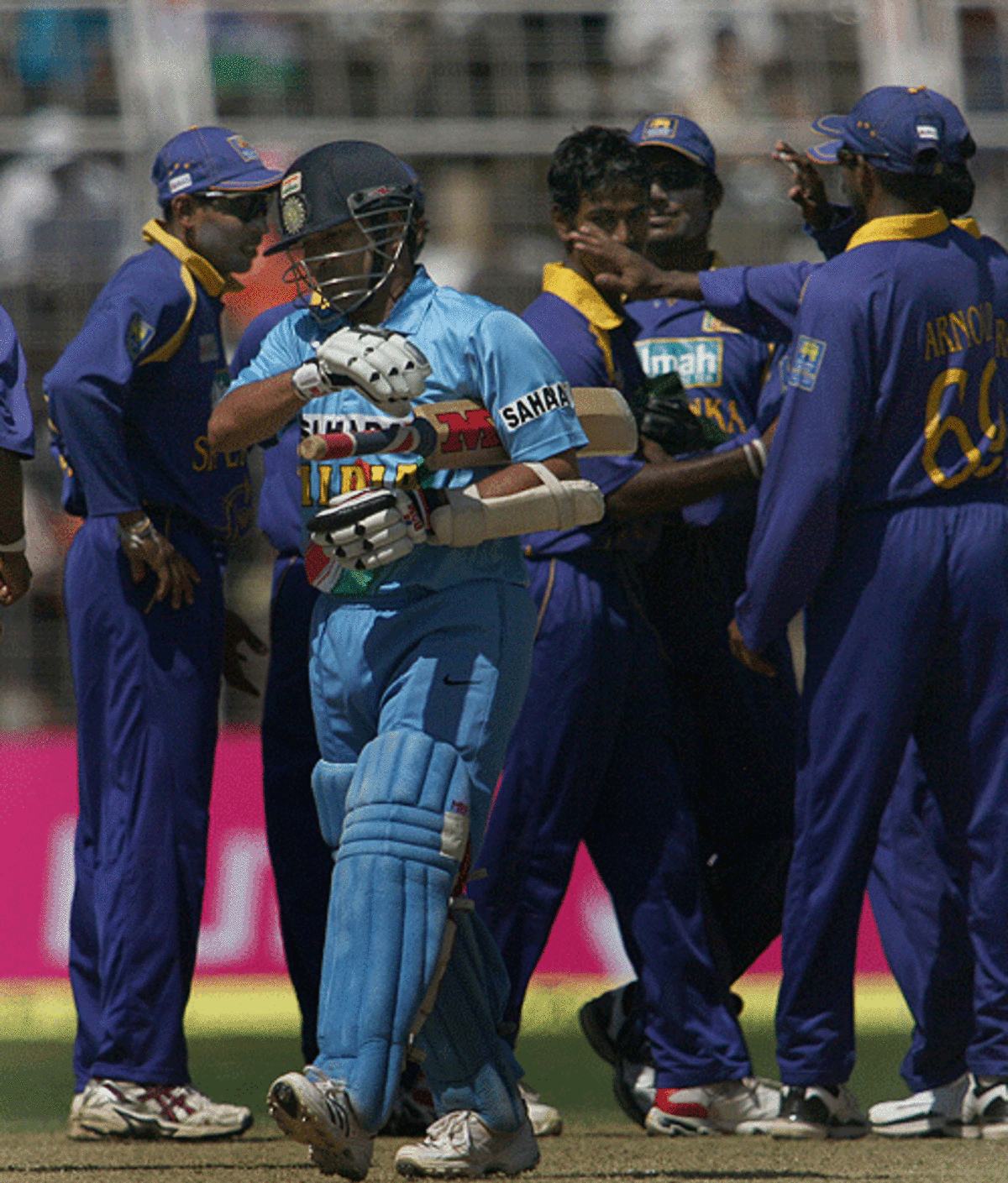 The Sri Lankans celebrate the fall of Sachin Tendulkar | ESPNcricinfo.com