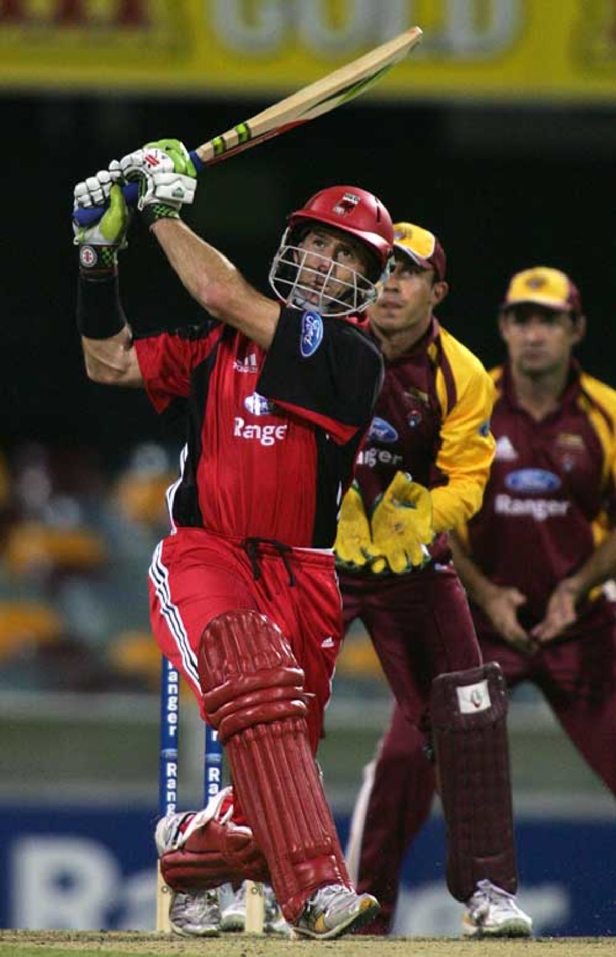 Matthew Elliott goes over the leg side during his unbeaten 89 ...