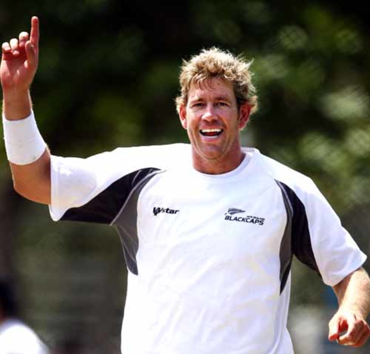 Jacob Oram, broken finger and all, has a laugh during a net session ...