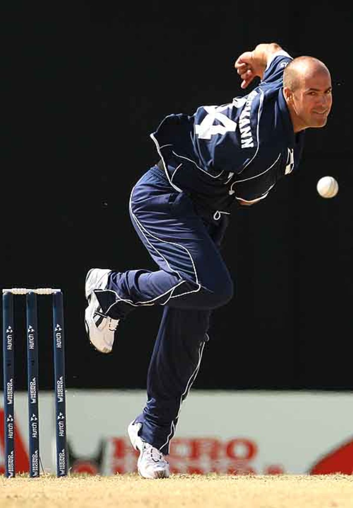 Scotland's opening bowler Paul Hoffmann in action against Australia at ...