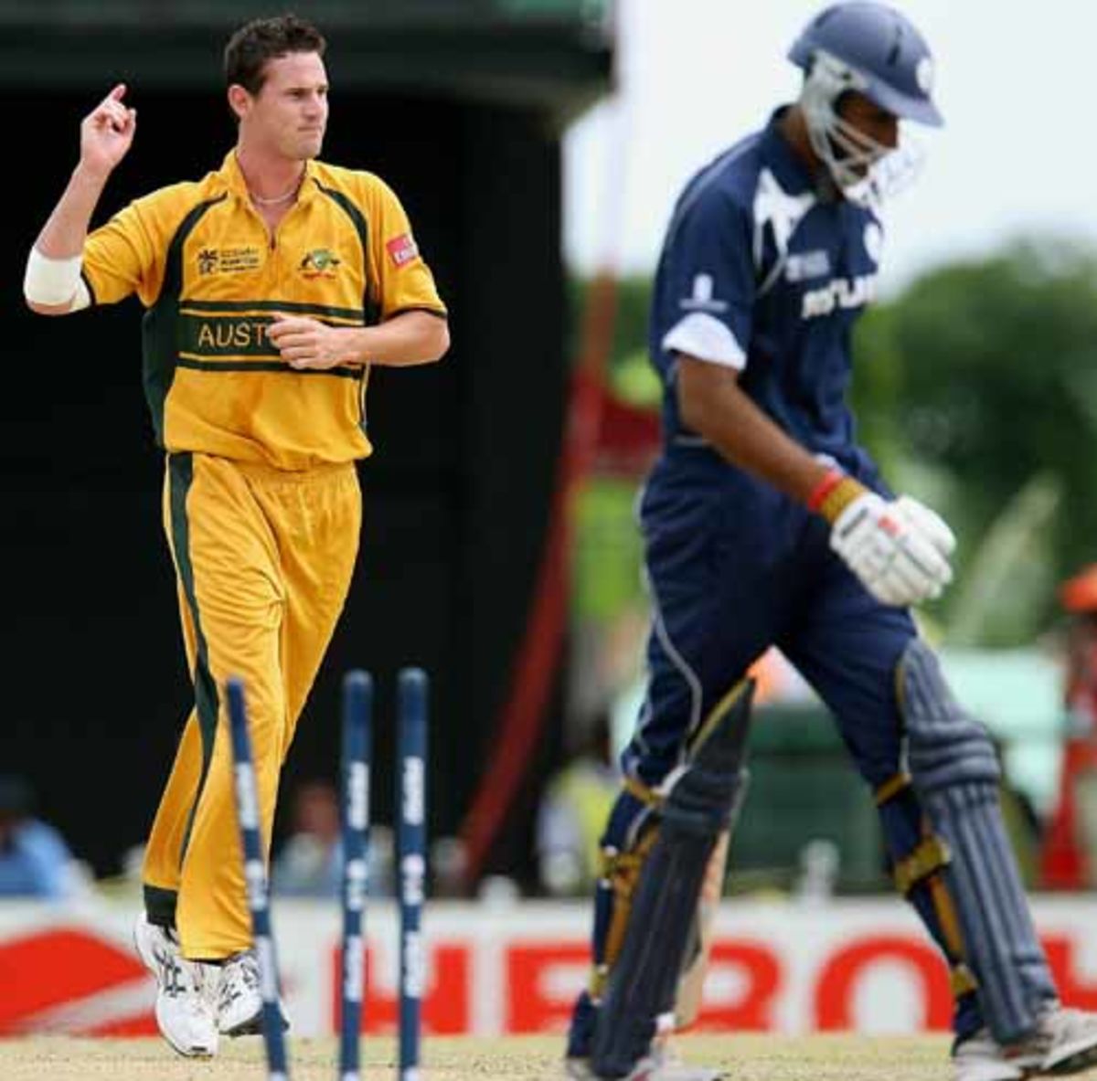 Fraser Watts had no answer to a sharp cutter from Glenn McGrath ...