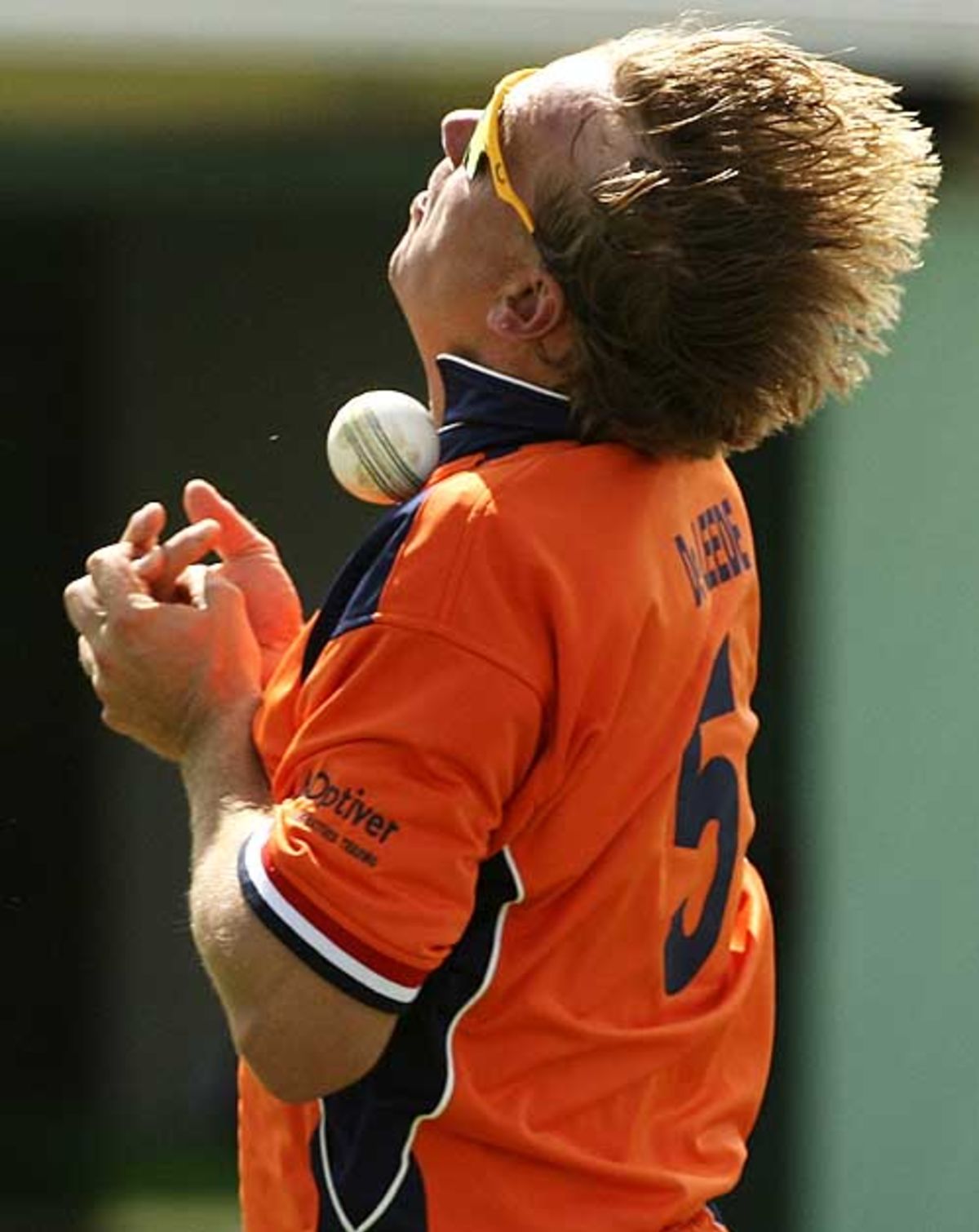 Tim de Leede of Netherlands drops a catch from Adam Gilchrist ...