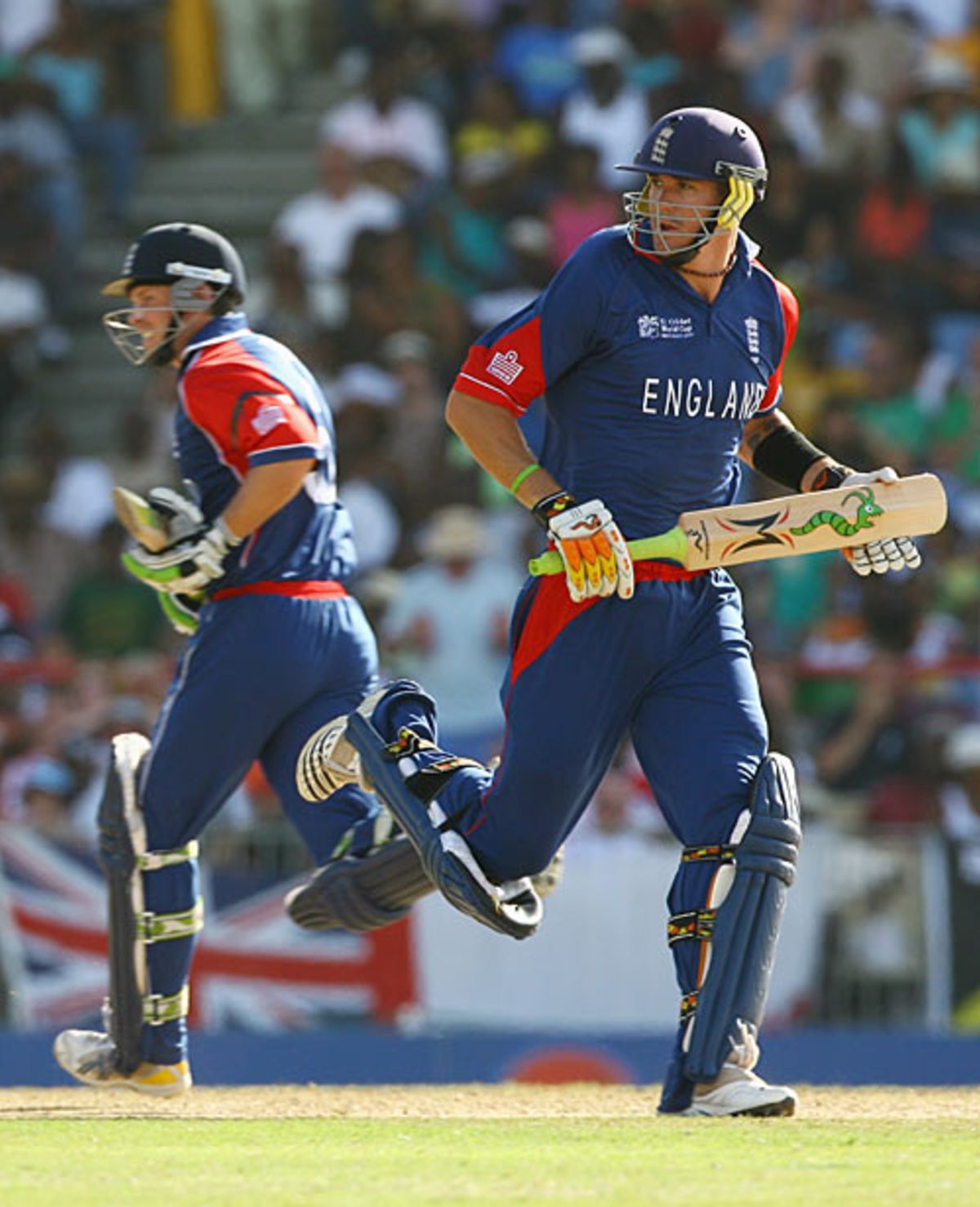 Ed Joyce and Kevin Pietersen jog through for a single during their ...