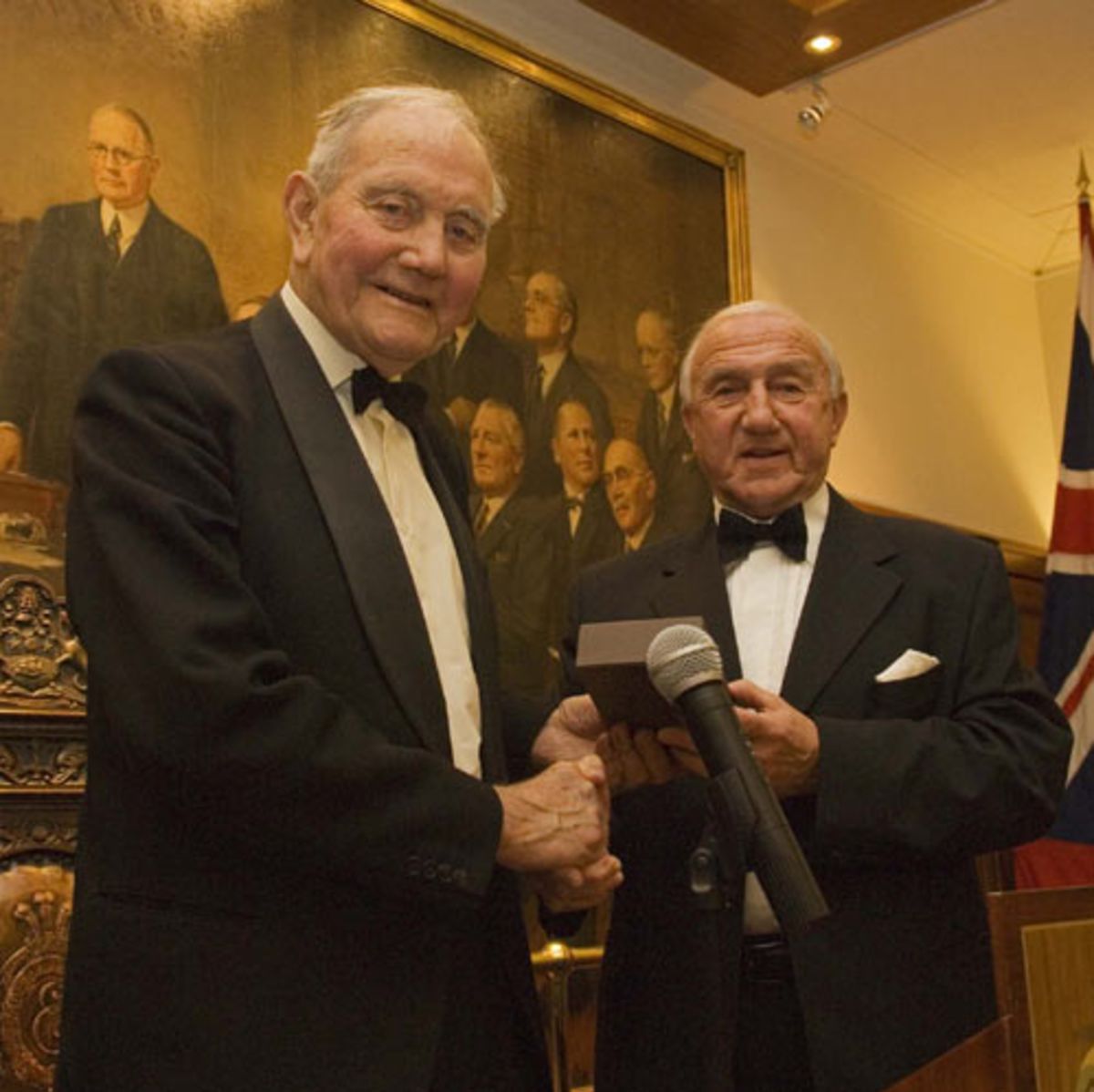 Alec Bedser is presented with a commemorative Almanack on the 60th ...