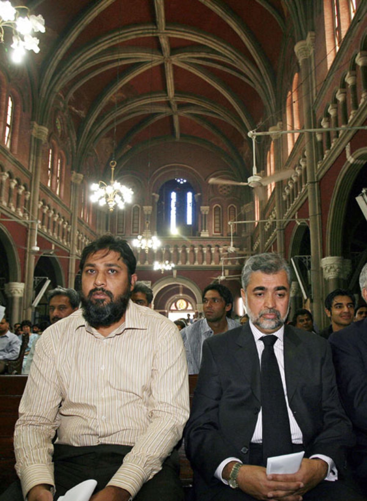 Inzamam-ul-Haq and Nasim Ashraf at a memorial service for Bob Woolmer ...