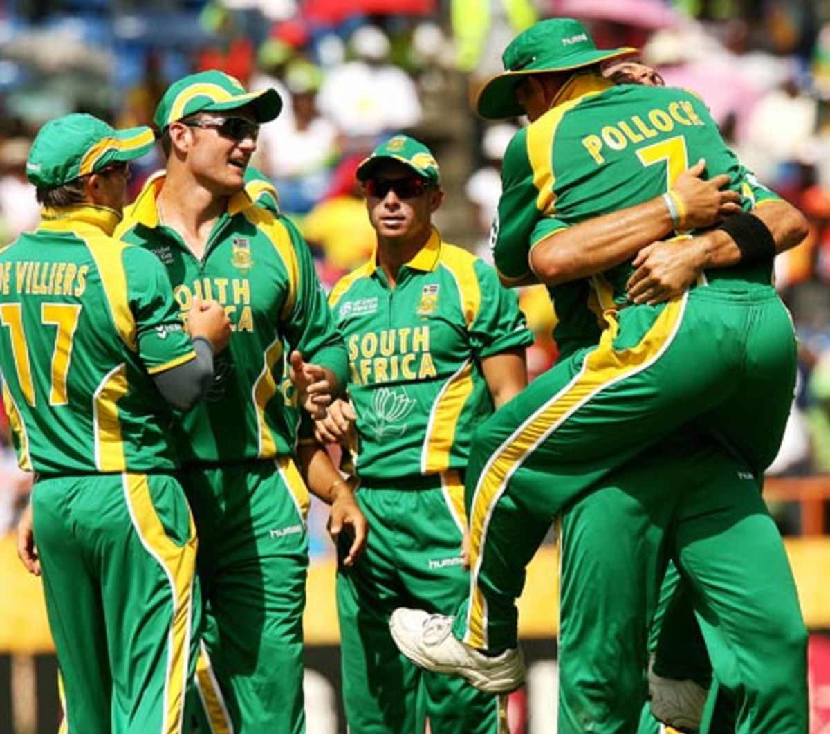 Jacques Kallis celebrates after knocking down Kieron Pollard's middle ...