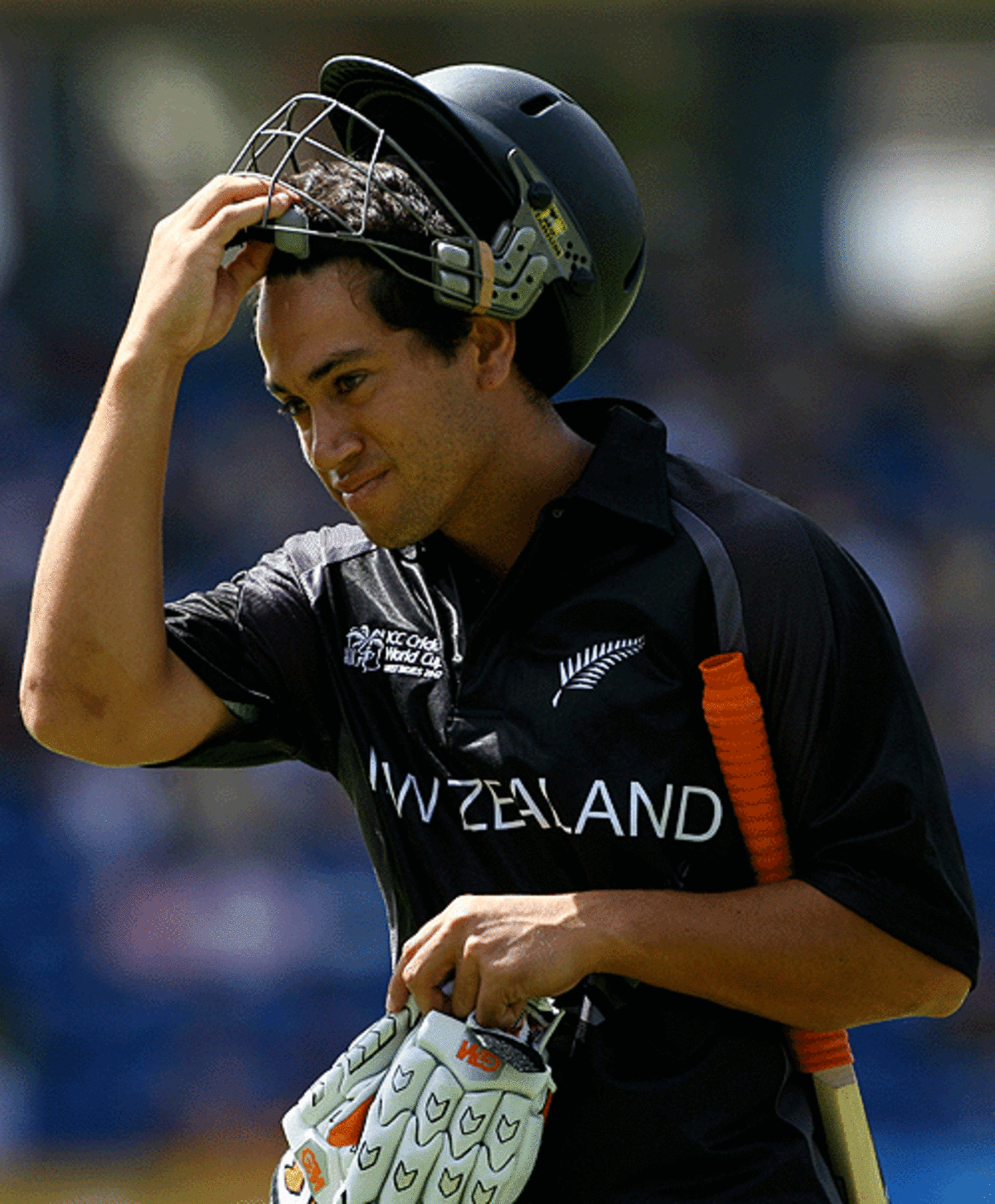 Ross Taylor returns to the pavilion having faced only two balls ...