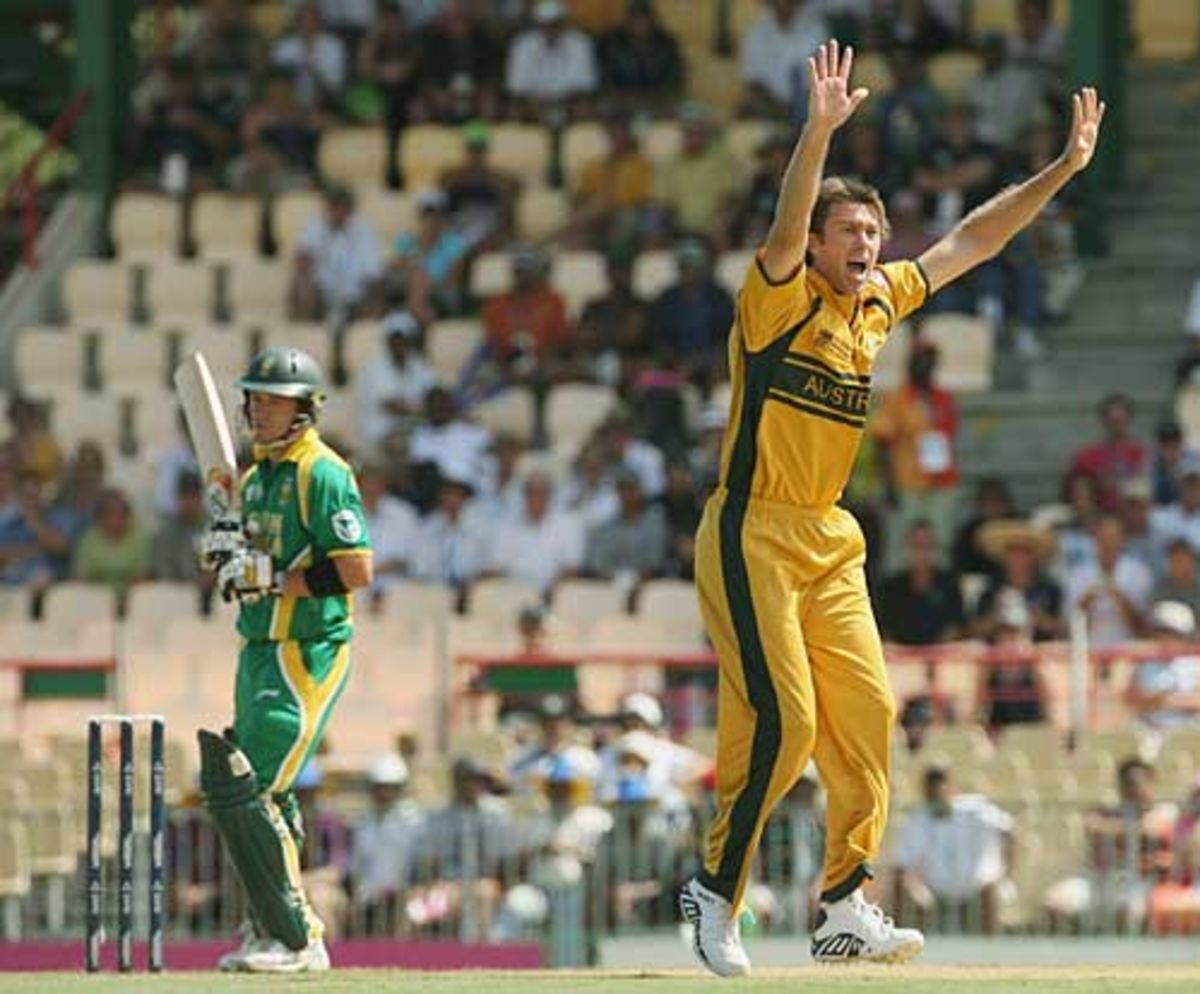 Nathan Bracken claimed the first wicket when he bowled Graeme Smith ...